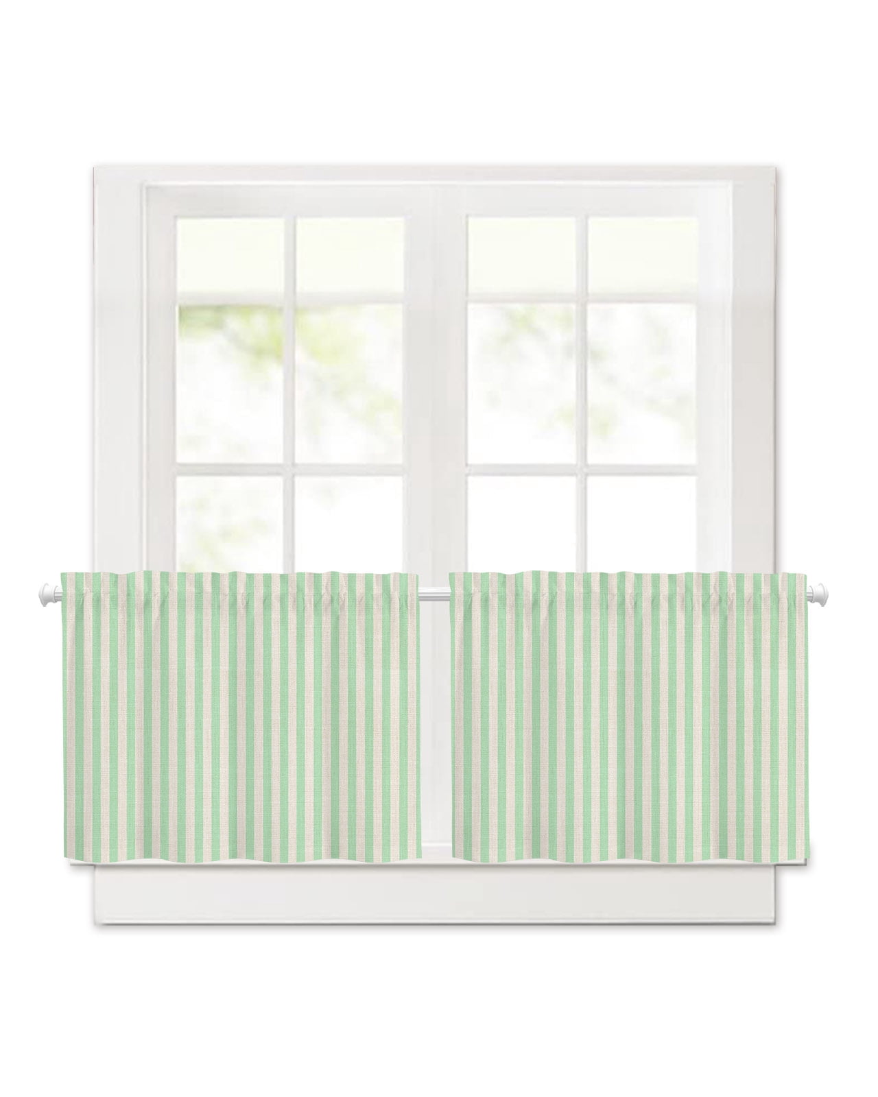 Classic Green Stripes Line Short Blackout Curtains 24 Inch Long,Vintage ...