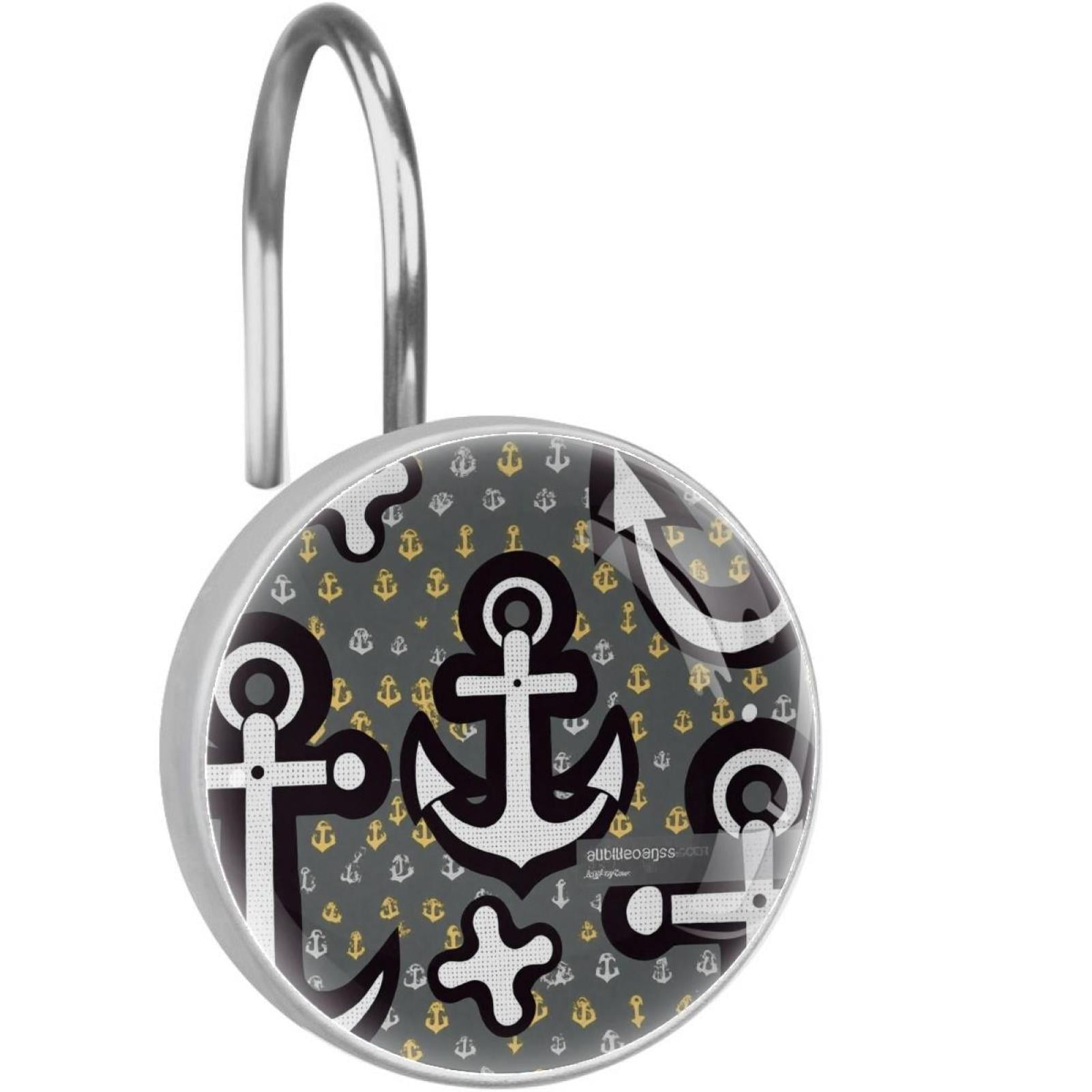 Classic Grey Anchor Rustproof Shower Curtain Hooks Rings - Set of 12 ...