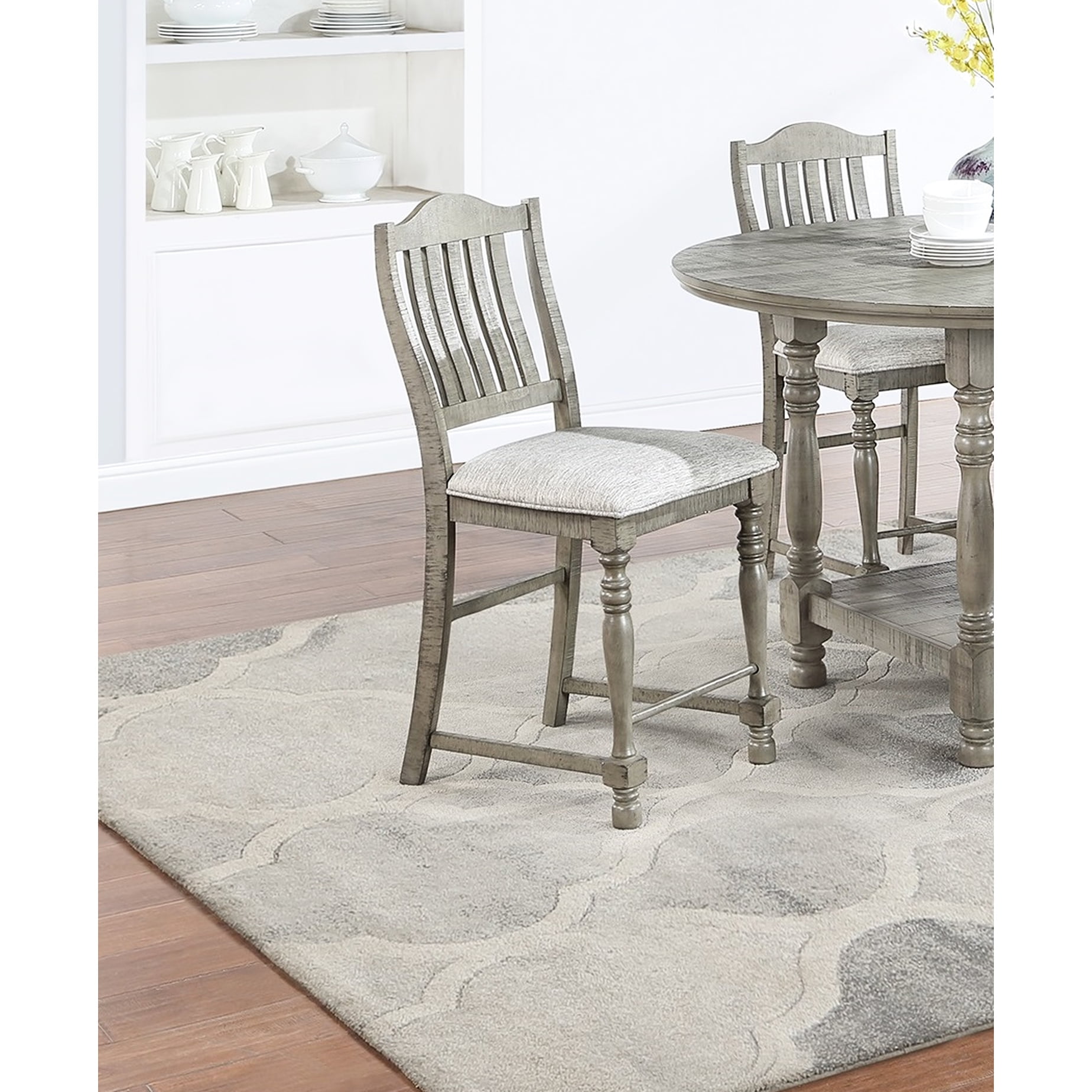 Classic Grey Dining Chairs With Upholstered Cushions, 2pc, Open Slats ...