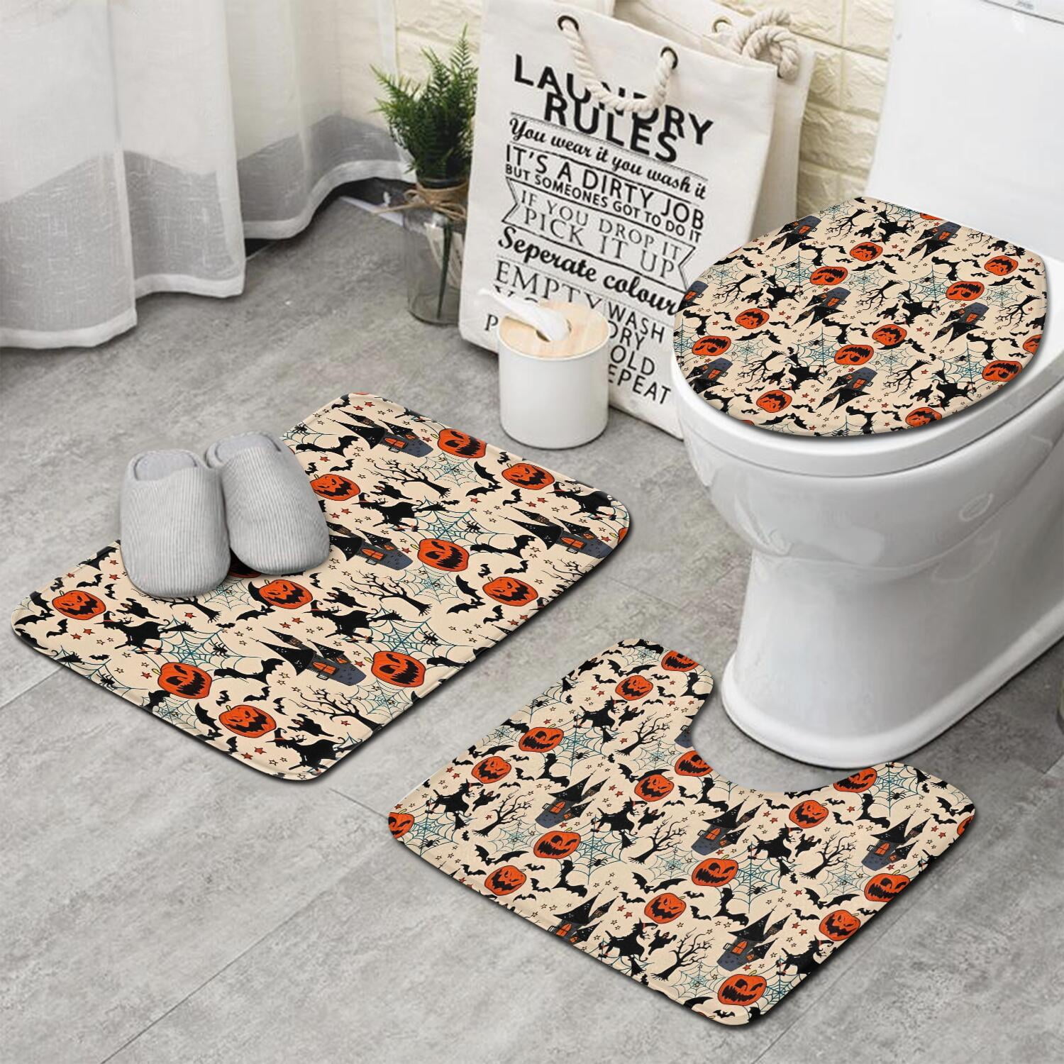 Classic Halloween Pattern Bathroom Rugs Sets 3 Piece,Toilet Cover Set ...