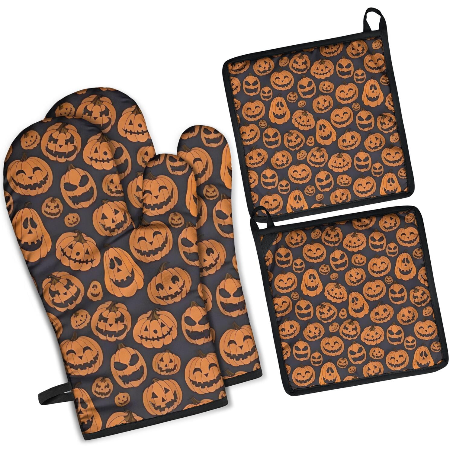 Classic Halloween Pumpkins Pattern Kitchen Oven Mitt and Pot Holder ...