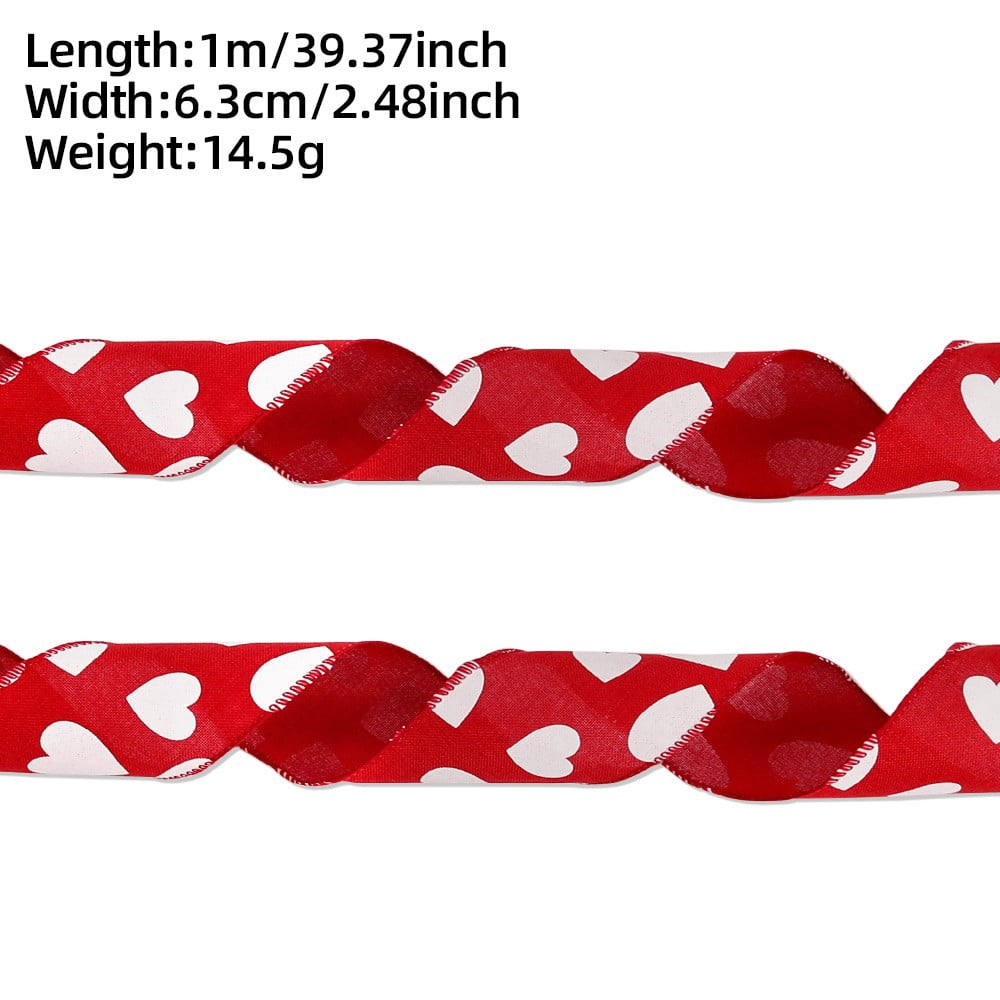 Classic Heart Ribbon, Red Satin Ribbon with White Heart Prints and Wire ...
