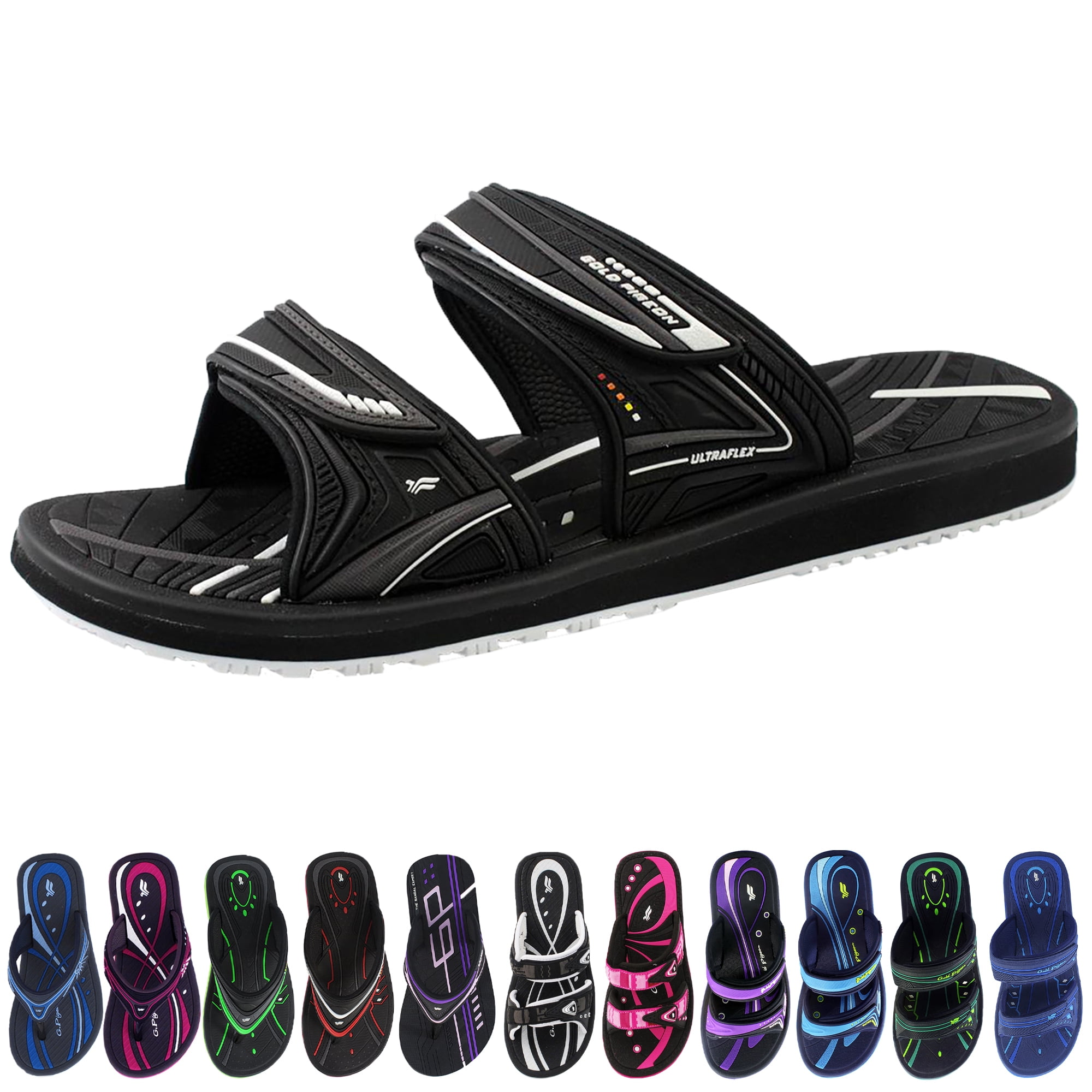 Classic Heavy Duty Slide Sandals for Men & Women: Adjustable Straps ...