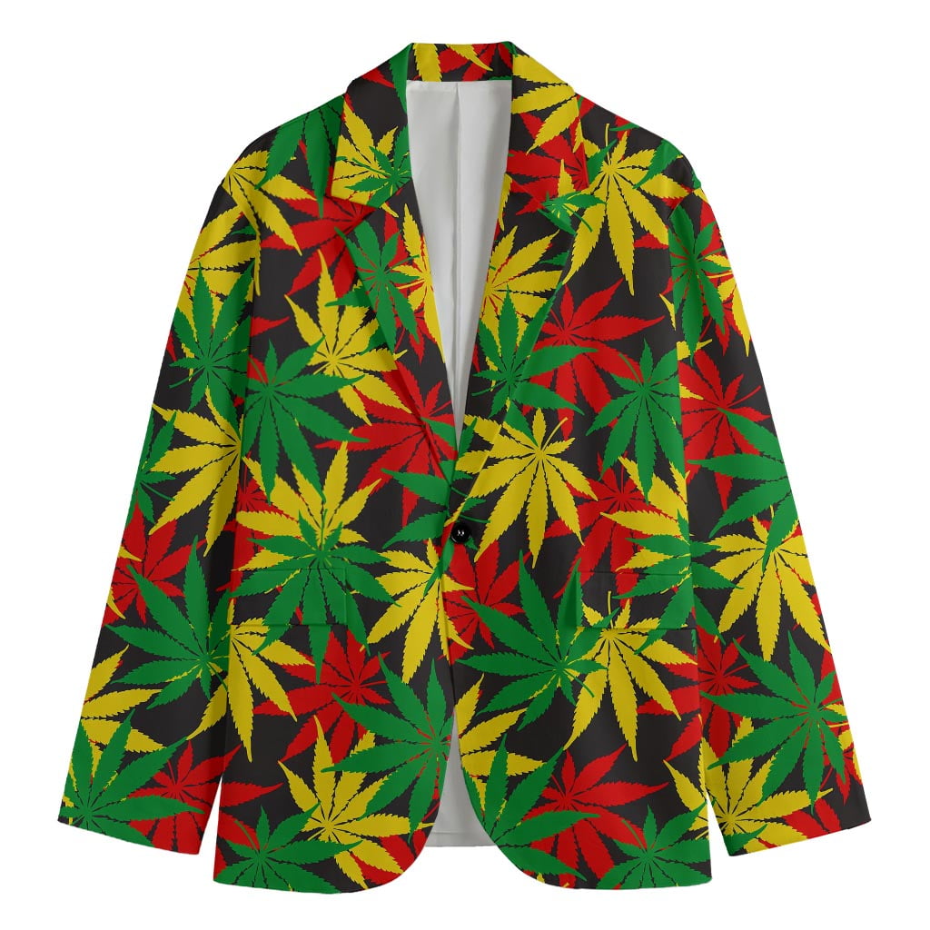 Classic Hemp Leaves Reggae Pattern Print Men'S Blazer, Hippie Fun ...