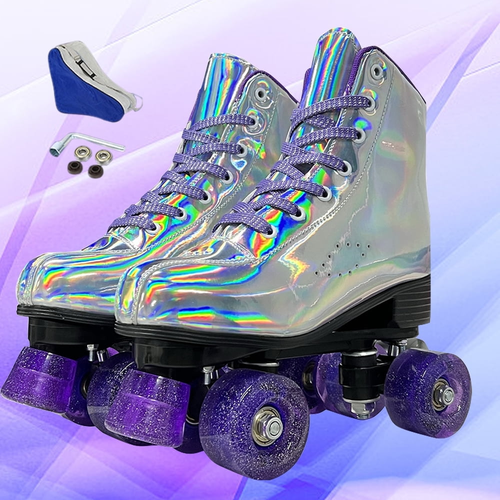 Classic High Top Lace Up Roller Skates with Light Up Wheel & Skates Bag ...