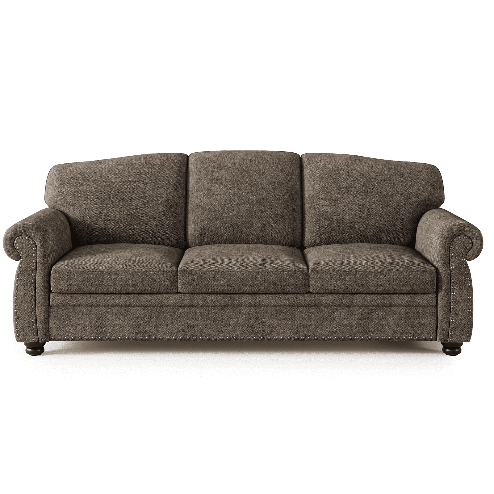 90" Nailhead Sofa, Rolled Arm Couch with Solid Legs, Chenille Fabric ...