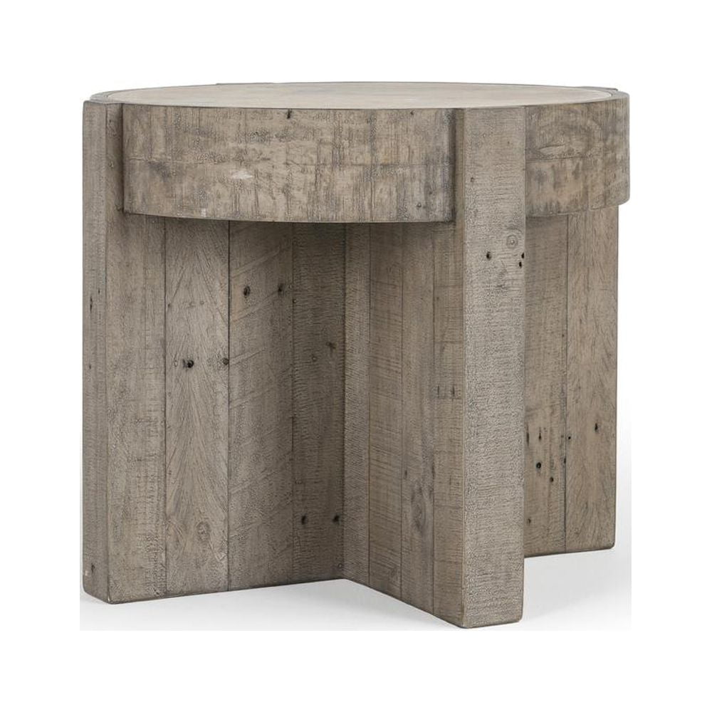 Classic Home Sonoma 26" Round Reclaimed Pine End Table in Distressed ...