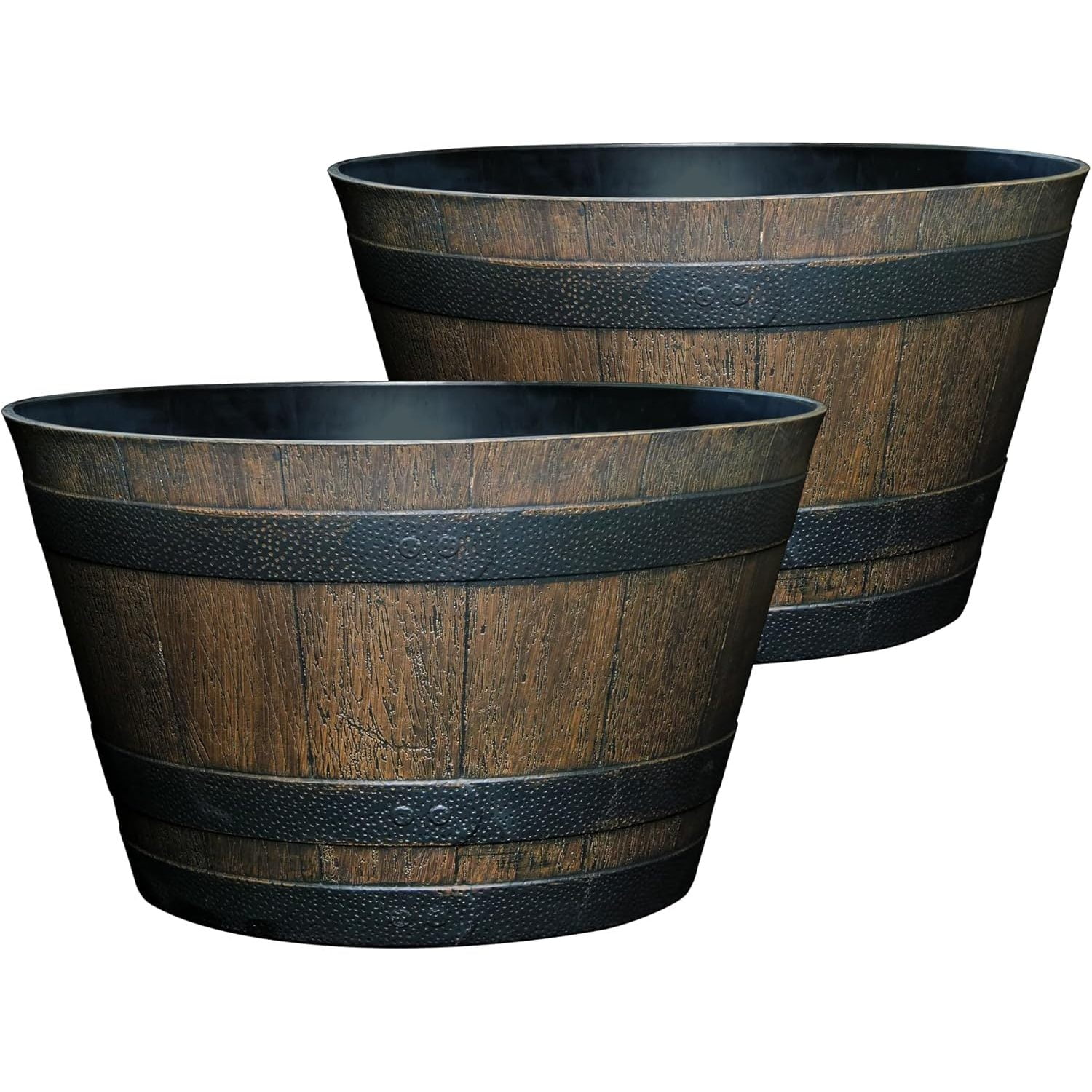 Classic Home and Garden Whiskey Plastic Resin Flower Pot Barrel Planter ...