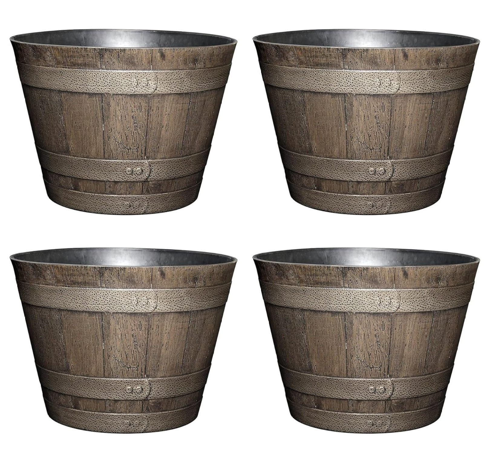 Classic Home and Garden Whiskey Plastic Resin Flower Pot Planter, Oak ...