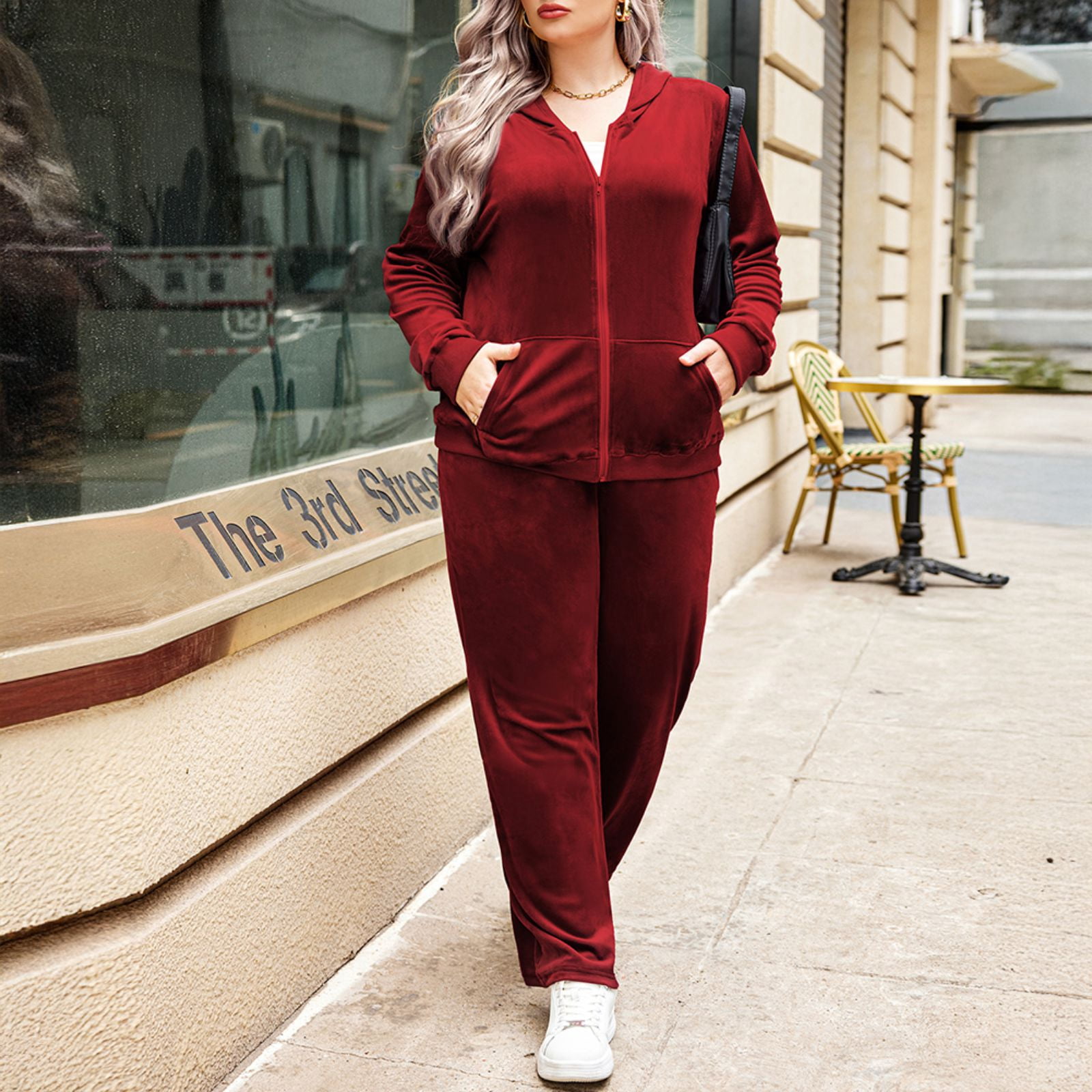 【Classic Hooded Tracksuit Set】Silver Fox Down Style with Chest Pocket ...