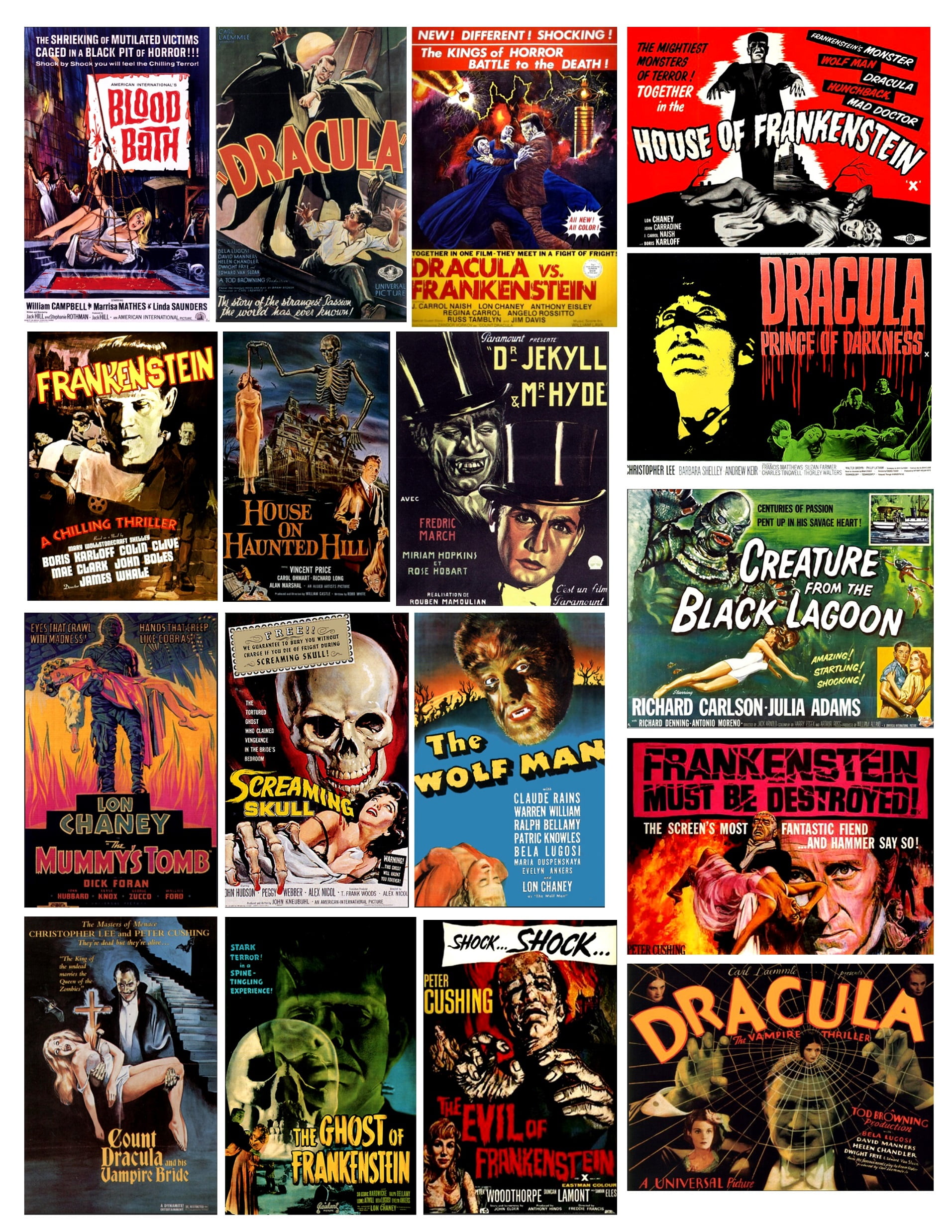 Classic Horror Movie Poster Stickers - Set of 17 - Universal Monsters ...