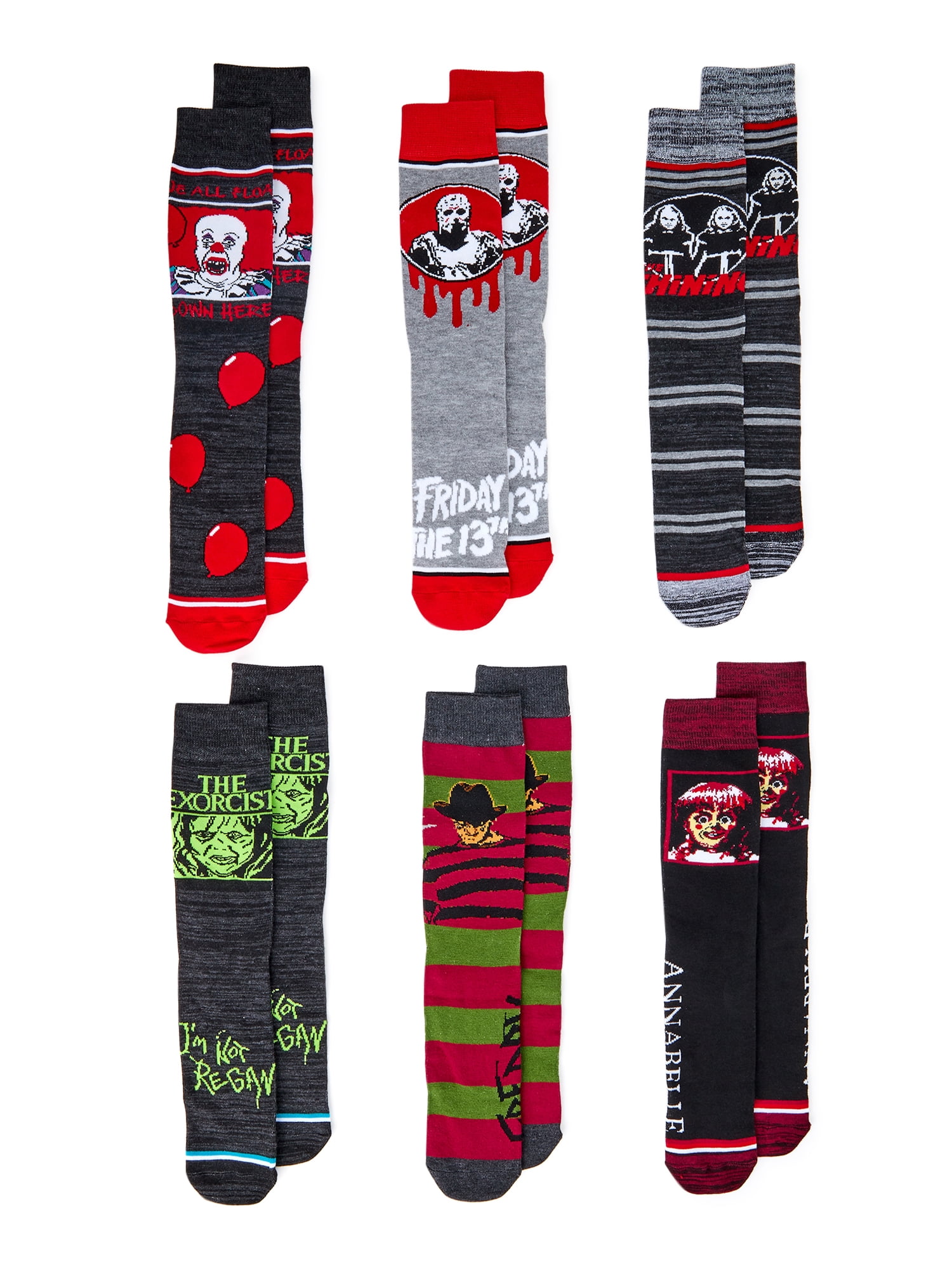 Warner Bros. Men's Halloween Horror Movie Crew Socks 6-Pack - The ...