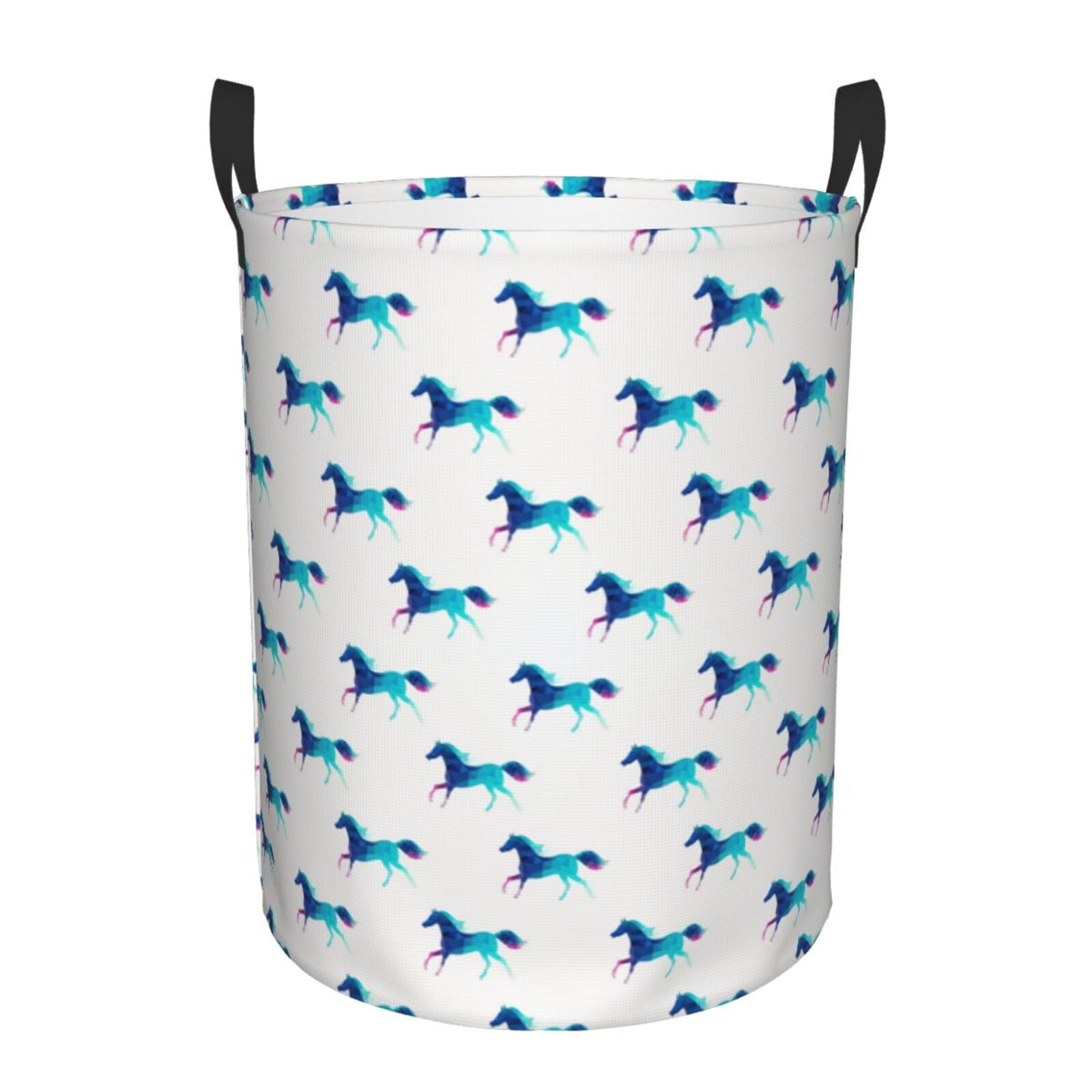 Classic Horse Gradient Blue Round Laundry Basket, Laundry Hamper with ...