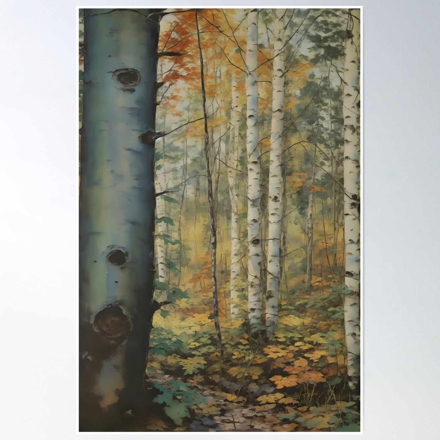 Classic Illustration: Autumn Forest With Birch Trees Poster Wall Art ...