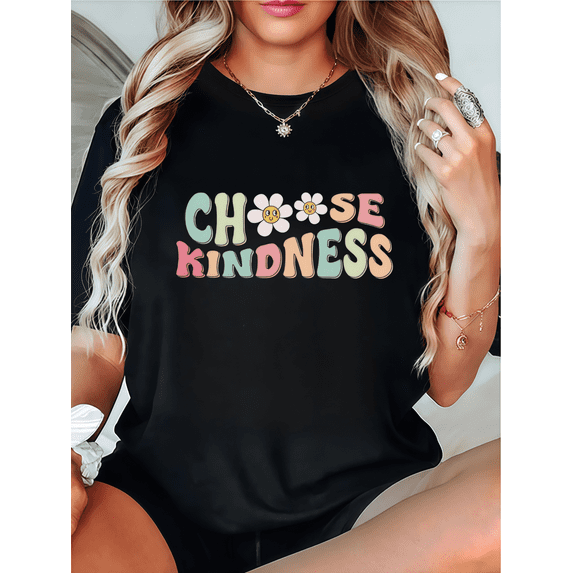 Classic Inspirational Choose Kindness Retro Daisy Print Tshirt Black S ...
