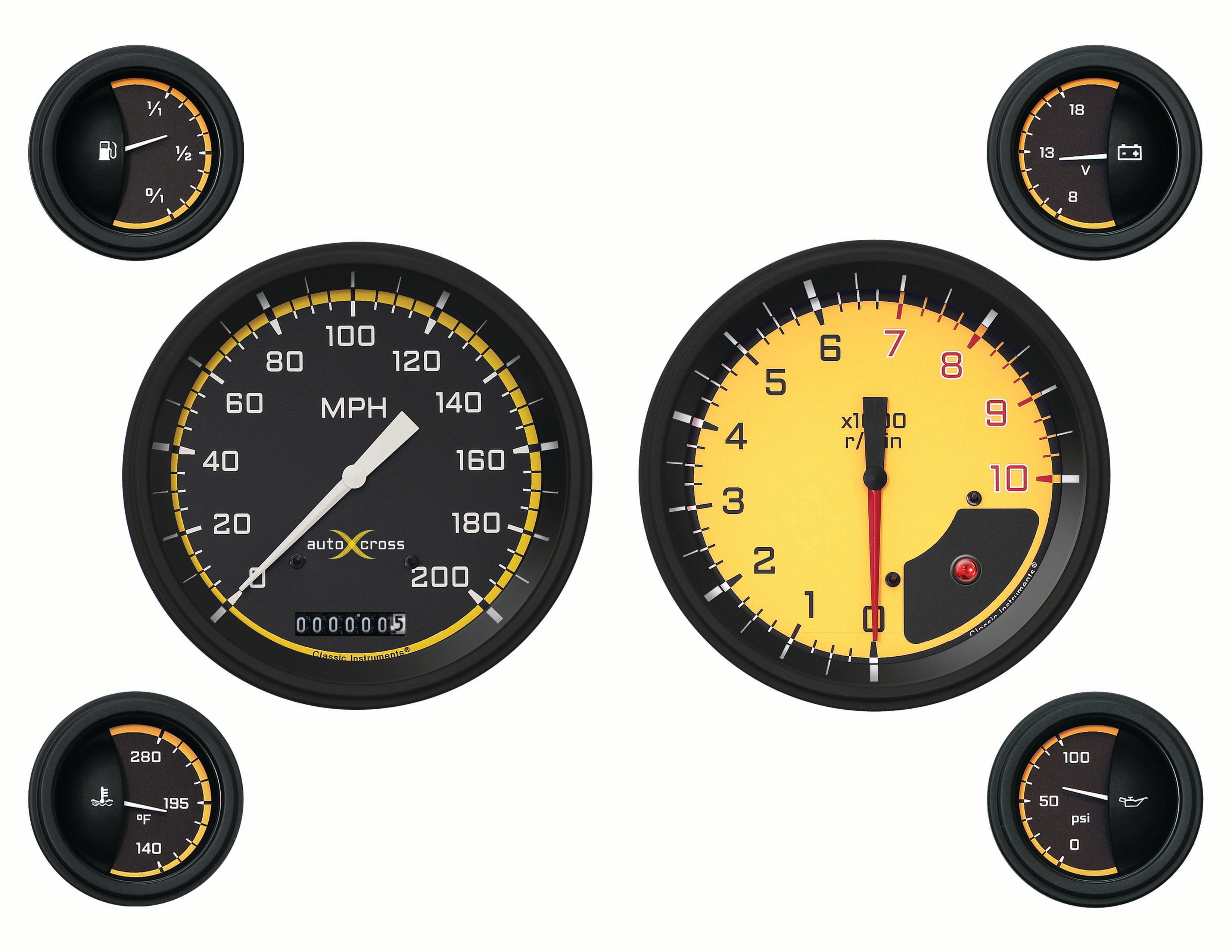 Classic Instruments AX51YBLF AutoCross Yellow 6 Gauge Set - Walmart.com