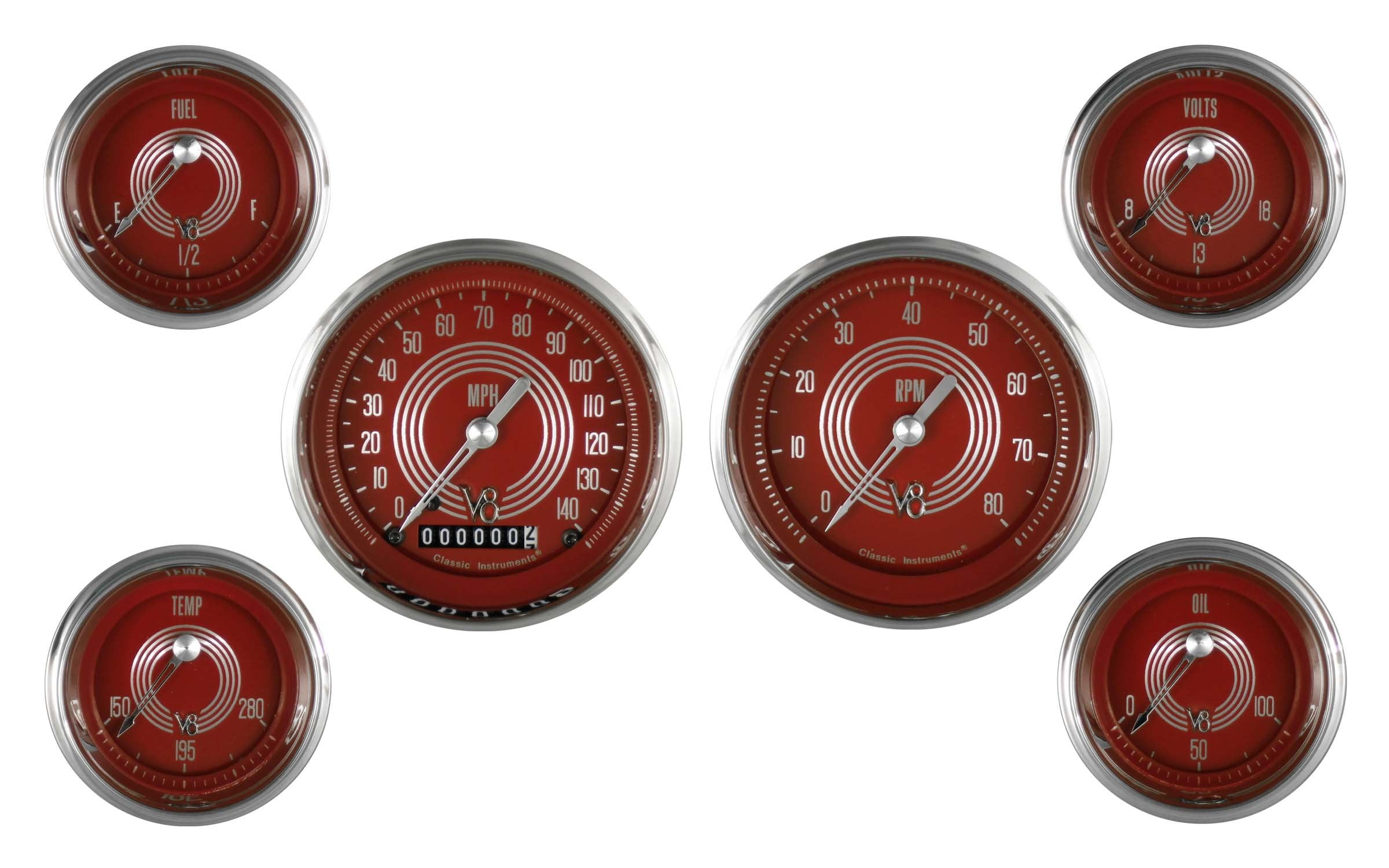 Classic Instruments V8RS01SHC V8 Red Steelie Six Gauge Set - Walmart.com