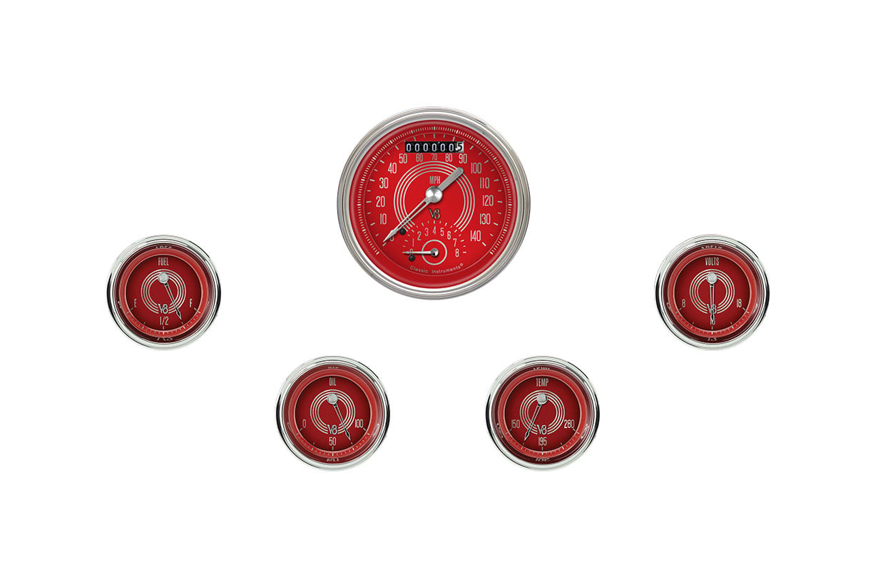 Classic Instruments V8RS35SHC V8 Red Steelie Five Gauge Set - Walmart.com