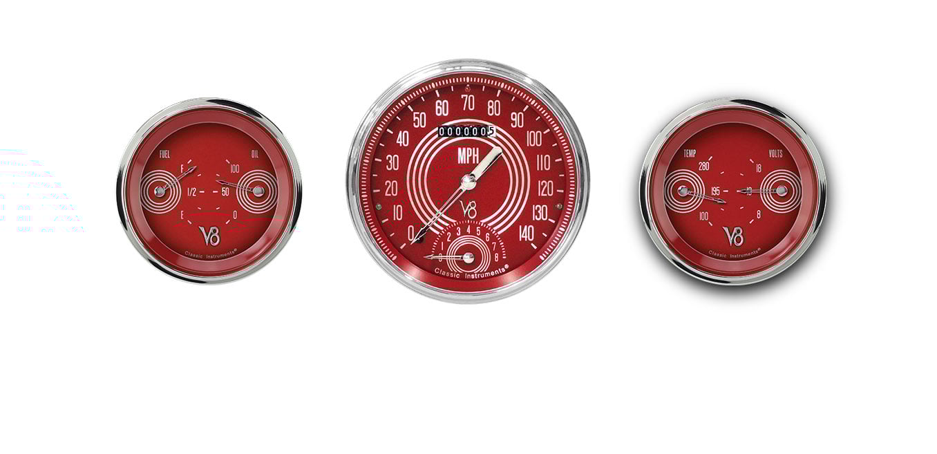 Classic Instruments V8RS61SLC V8 Red Steelie Three Gauge Set - Walmart.com