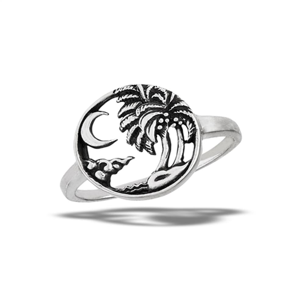 Classic Island Beach Moon Scene Ring .925 Sterling Silver Band Jewelry ...