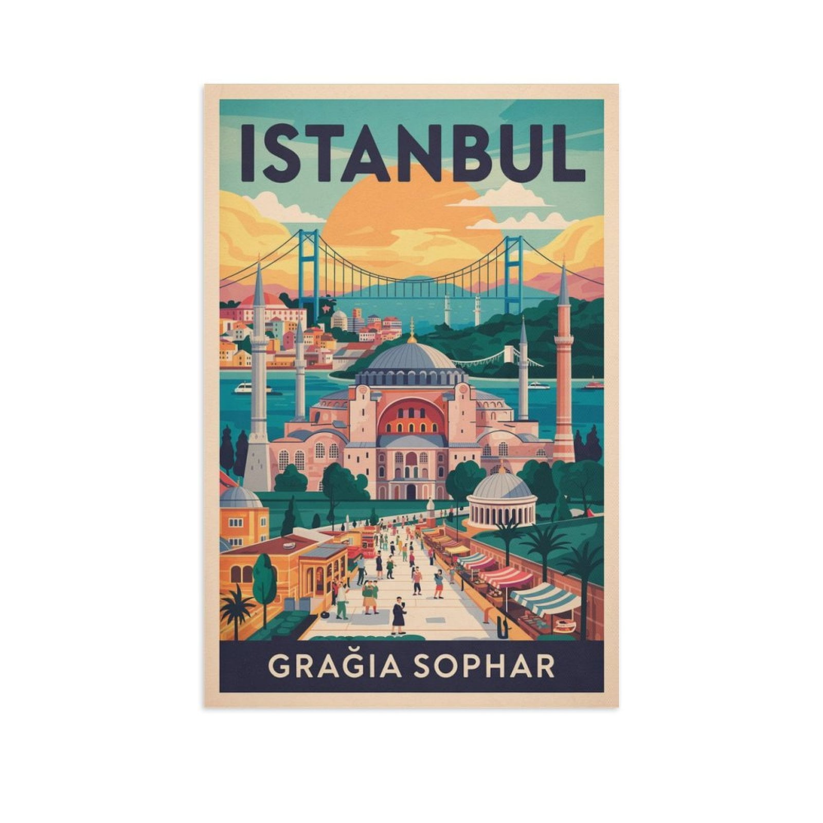 Classic Istanbul Travel Poster Retro Turkish Cityscape Wall Art for ...