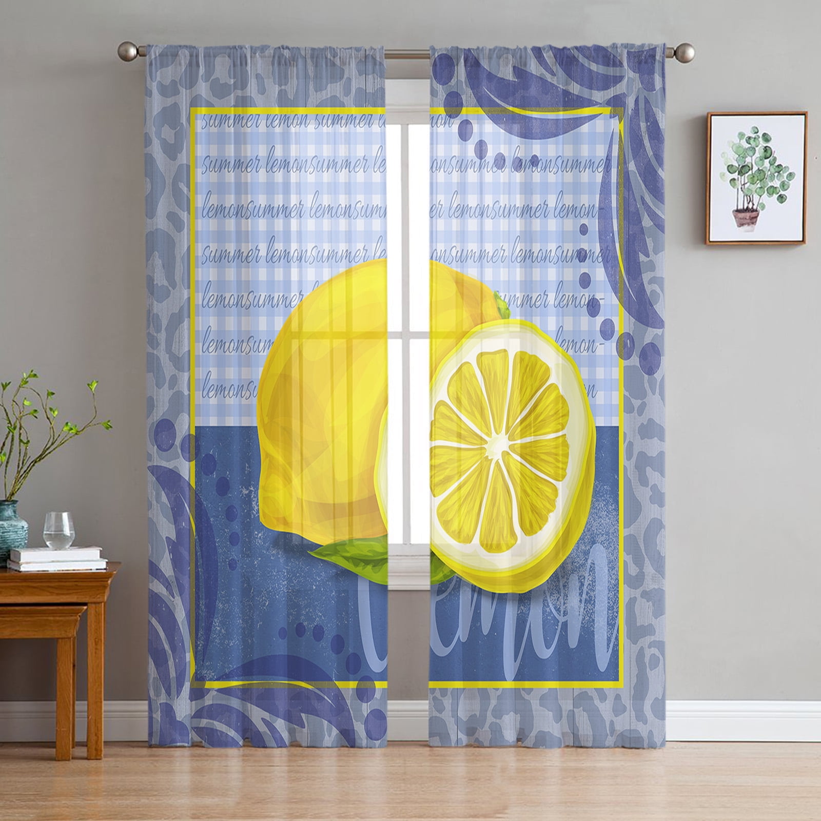 Classic Italian Brunch Pattern Lemon Fruit Tulle Curtains for Living ...