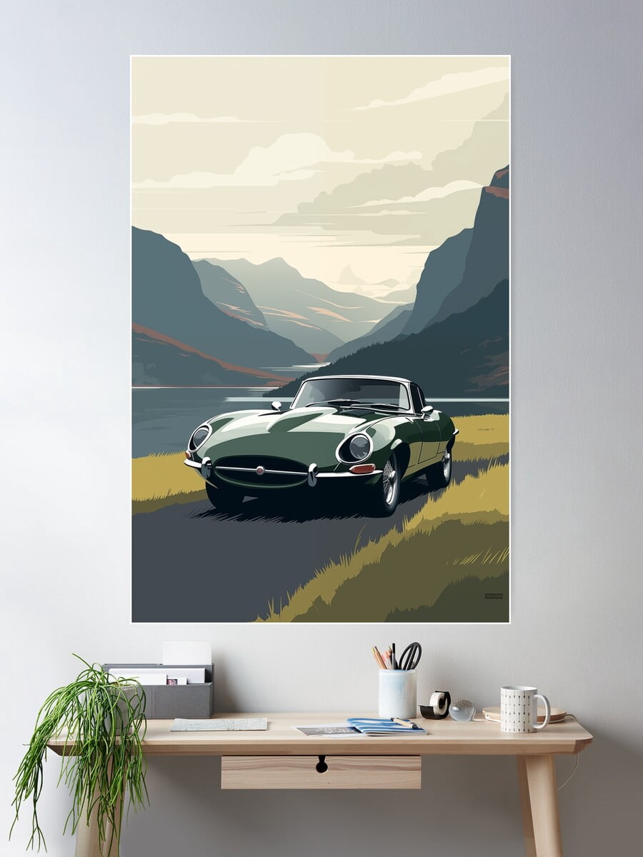 Classic Jaguar E Type Retro Artwork Poster Wall Art, Modern Wall Decor ...