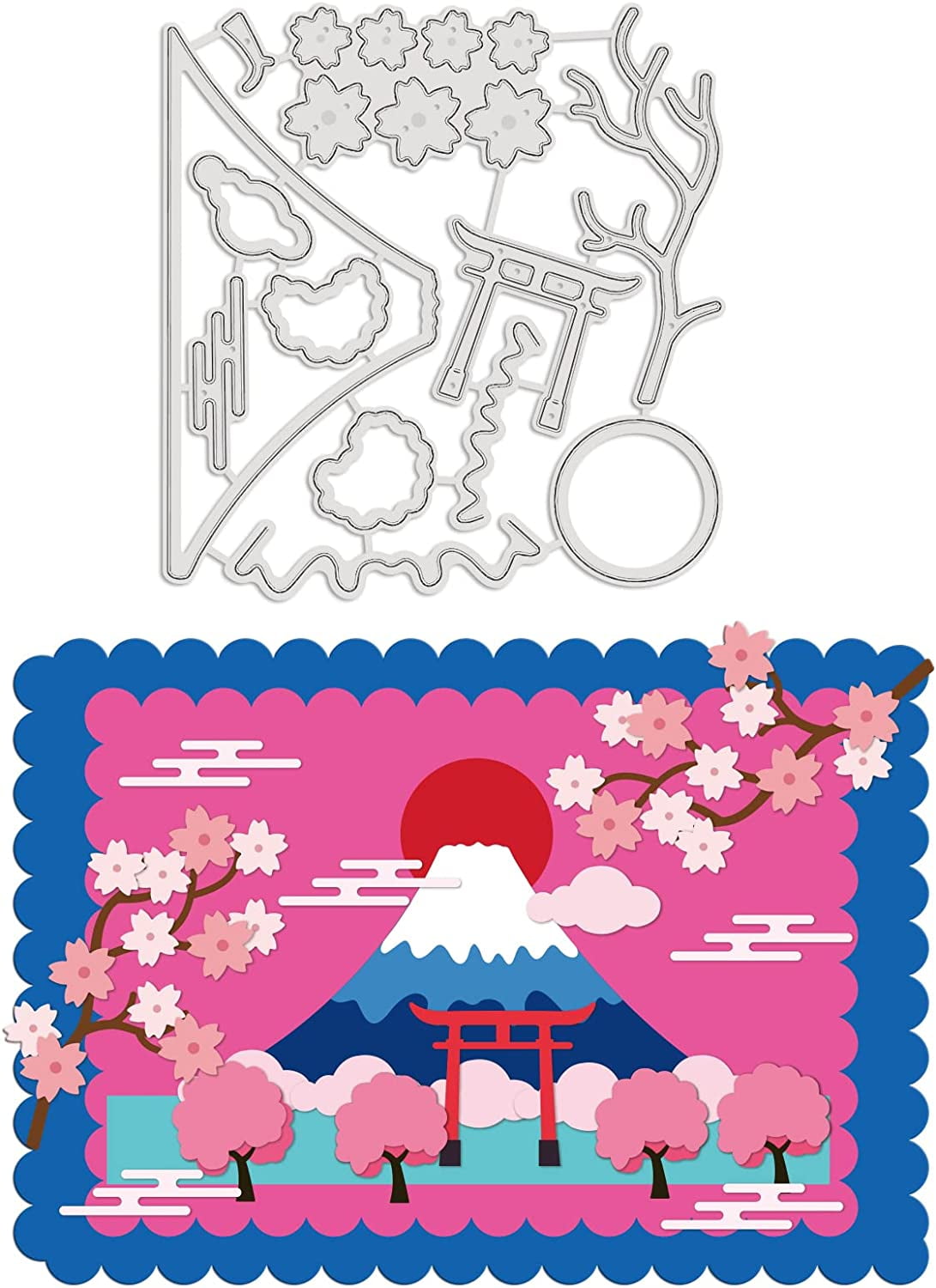 Classic Japanese Viewpoint Cut Dies Cherry Blossoms and Mount Fuji ...