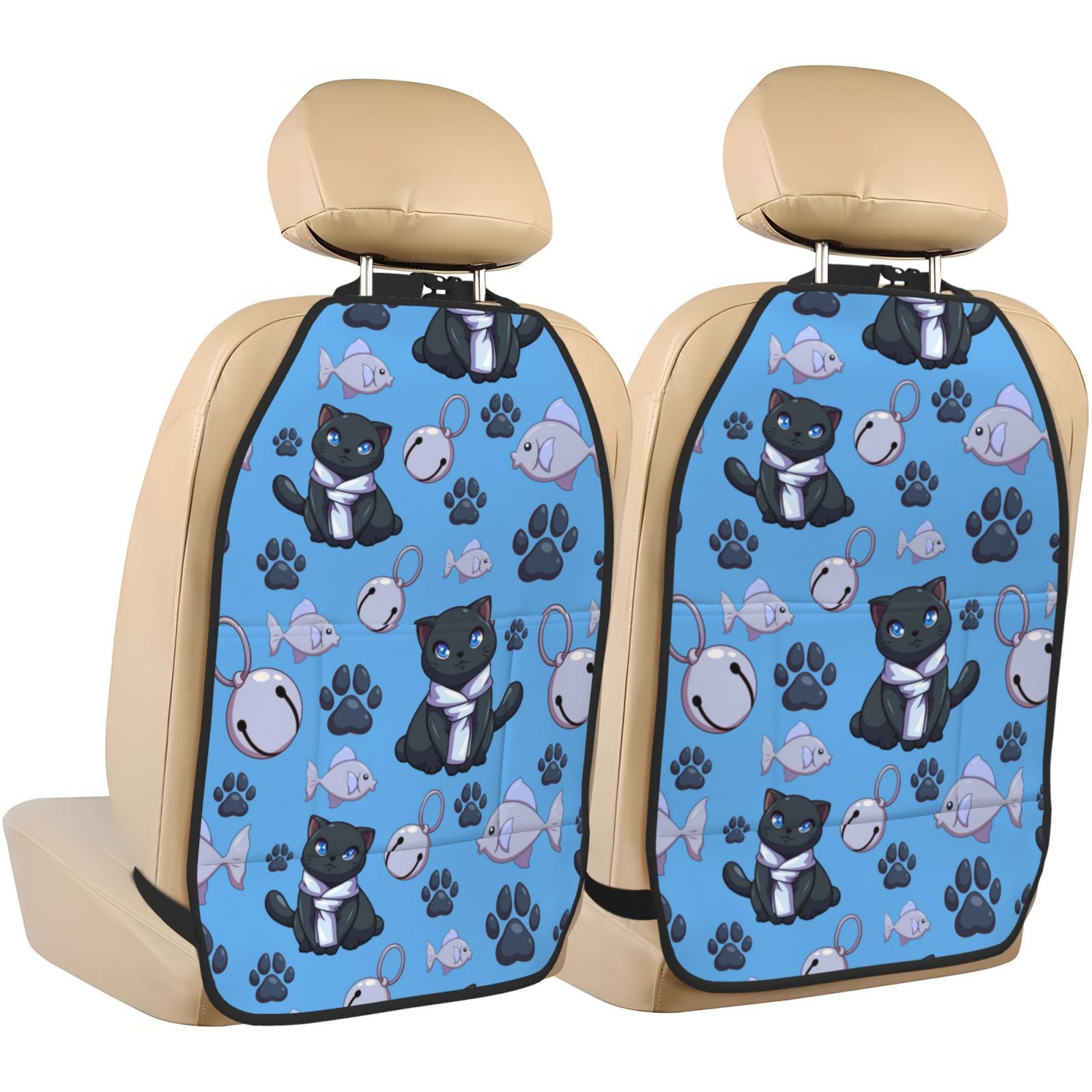 Classic Katong Cat Fish Blue Backseat Car Organizer, 2 Pack Kick Mats ...
