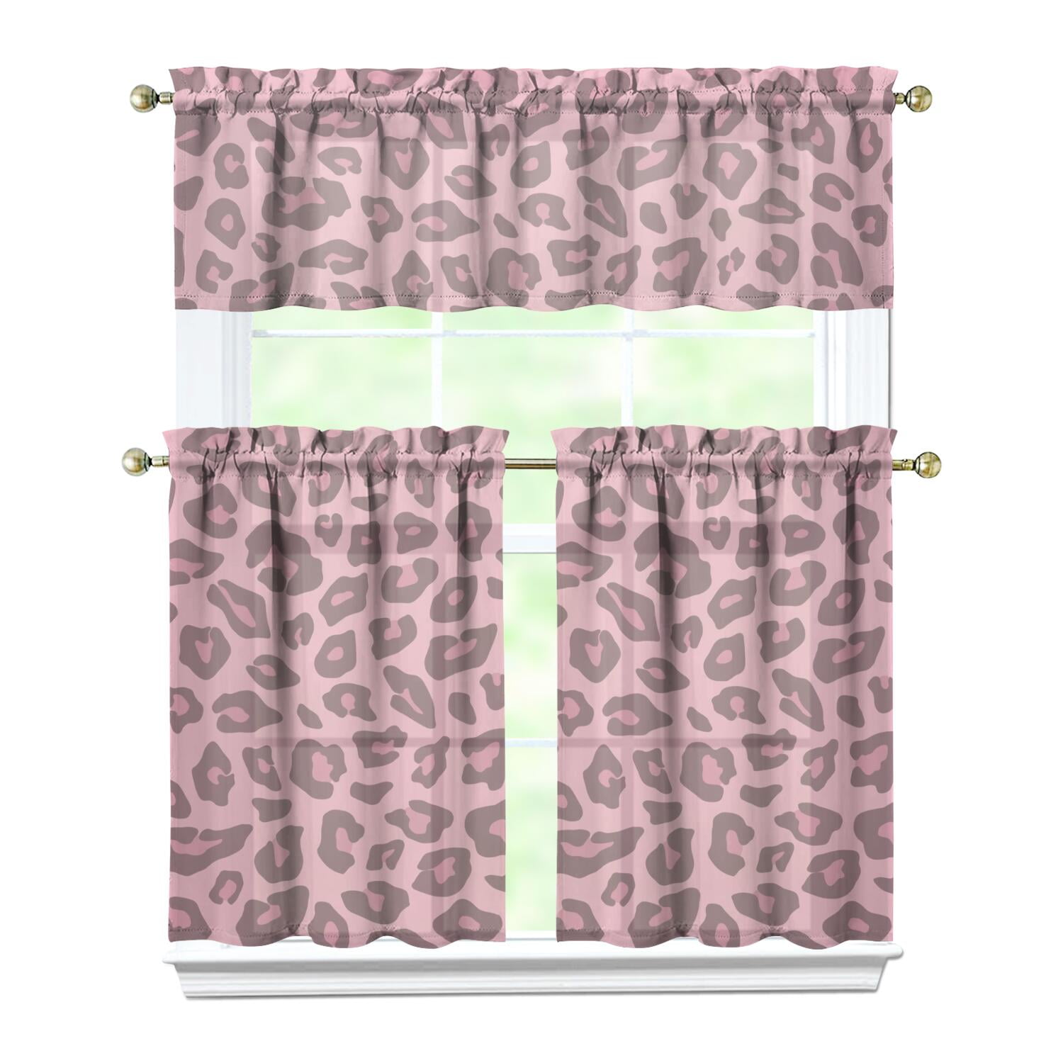 Classic Kitchen Curtains Set Tier and Valance Leopard Cheetah Vintage ...