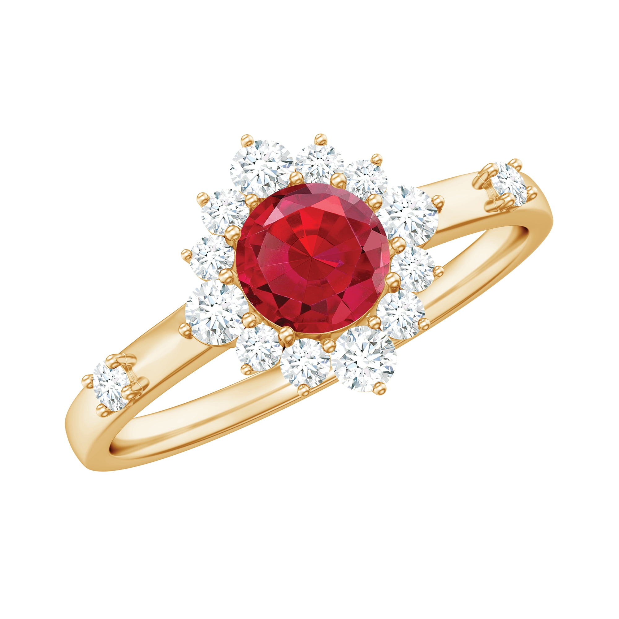 Classic Lab Created Ruby Ring with Diamond Halo (1.25 CT, AAAA Quality ...