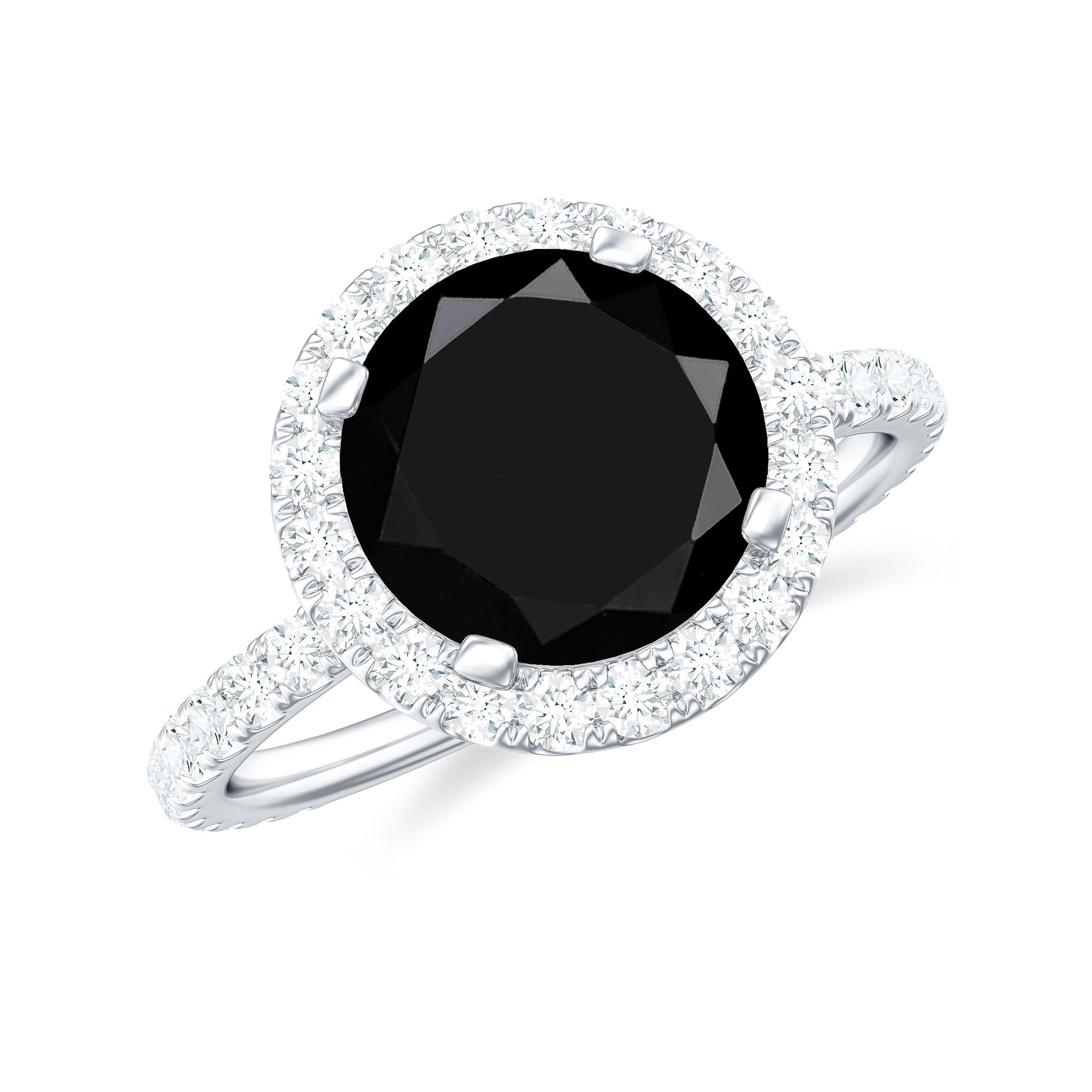 Classic Lab Grown Black Diamond Ring with Diamond Halo for Women (8 mm ...