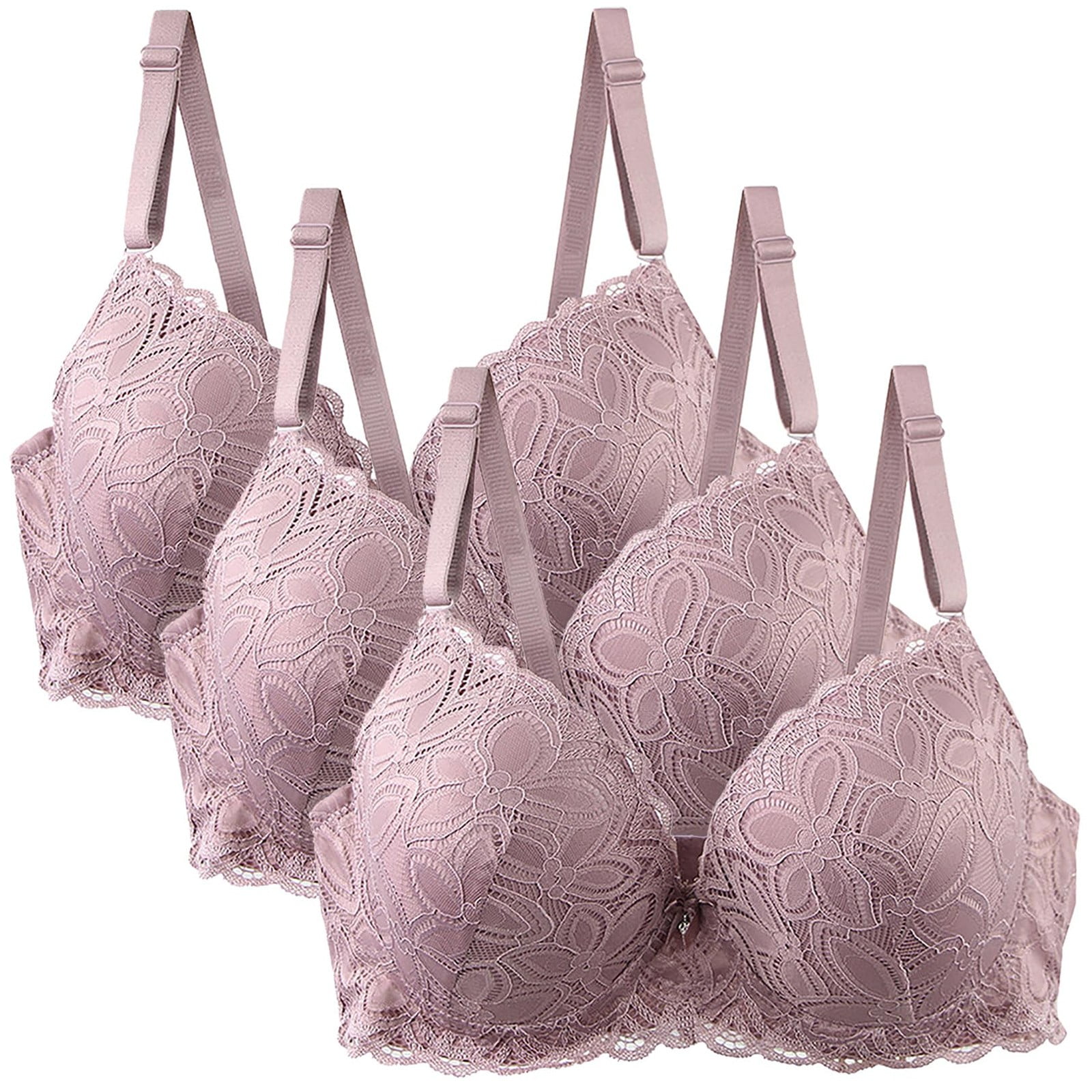 Classic Lace Bras With Underwire - 3PC Set, Supportive Sports And Daily Wear, Pink 85C, Size 80C ...