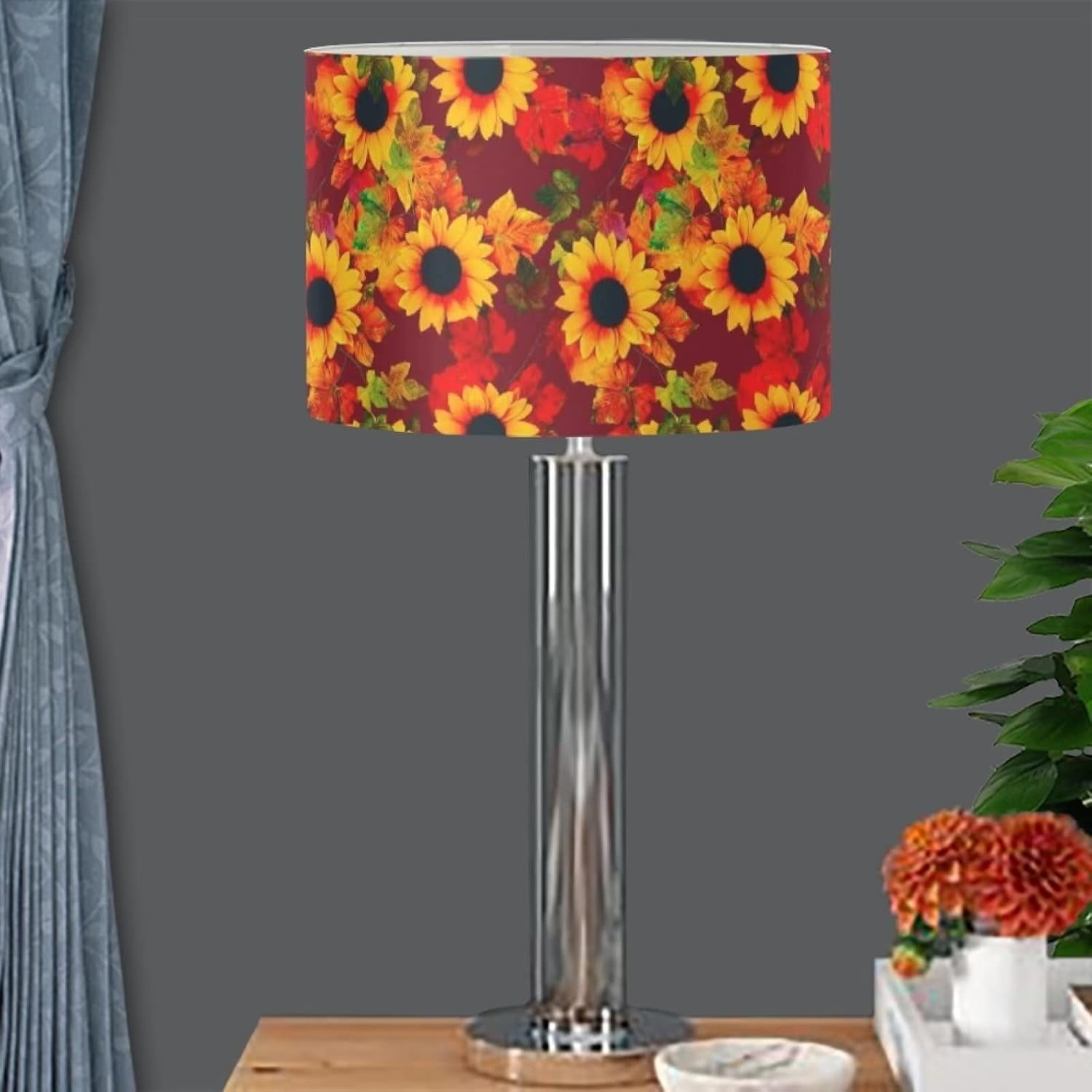 Classic Lampshade Fall Sunflowers Farmhouse Lamp Shade, Hoop Cylinder ...