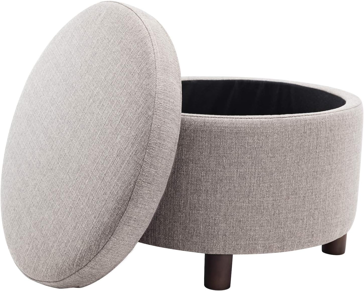 Classic Large Round Storage Ottoman Footstool With Removable Lid, Gray ...