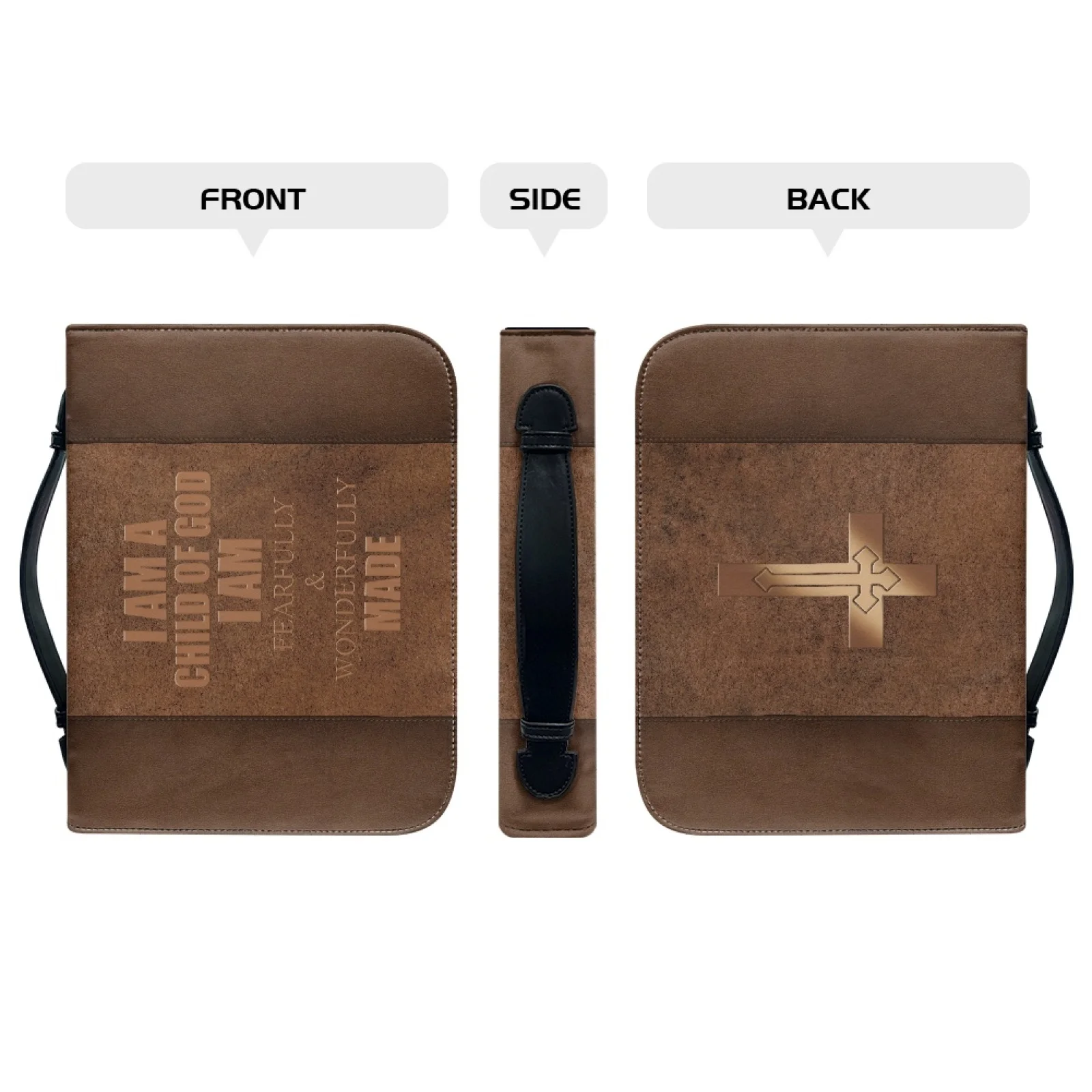 Classic Leather Bible Bag for Women Men Zipper Handle Bible Hymns ...