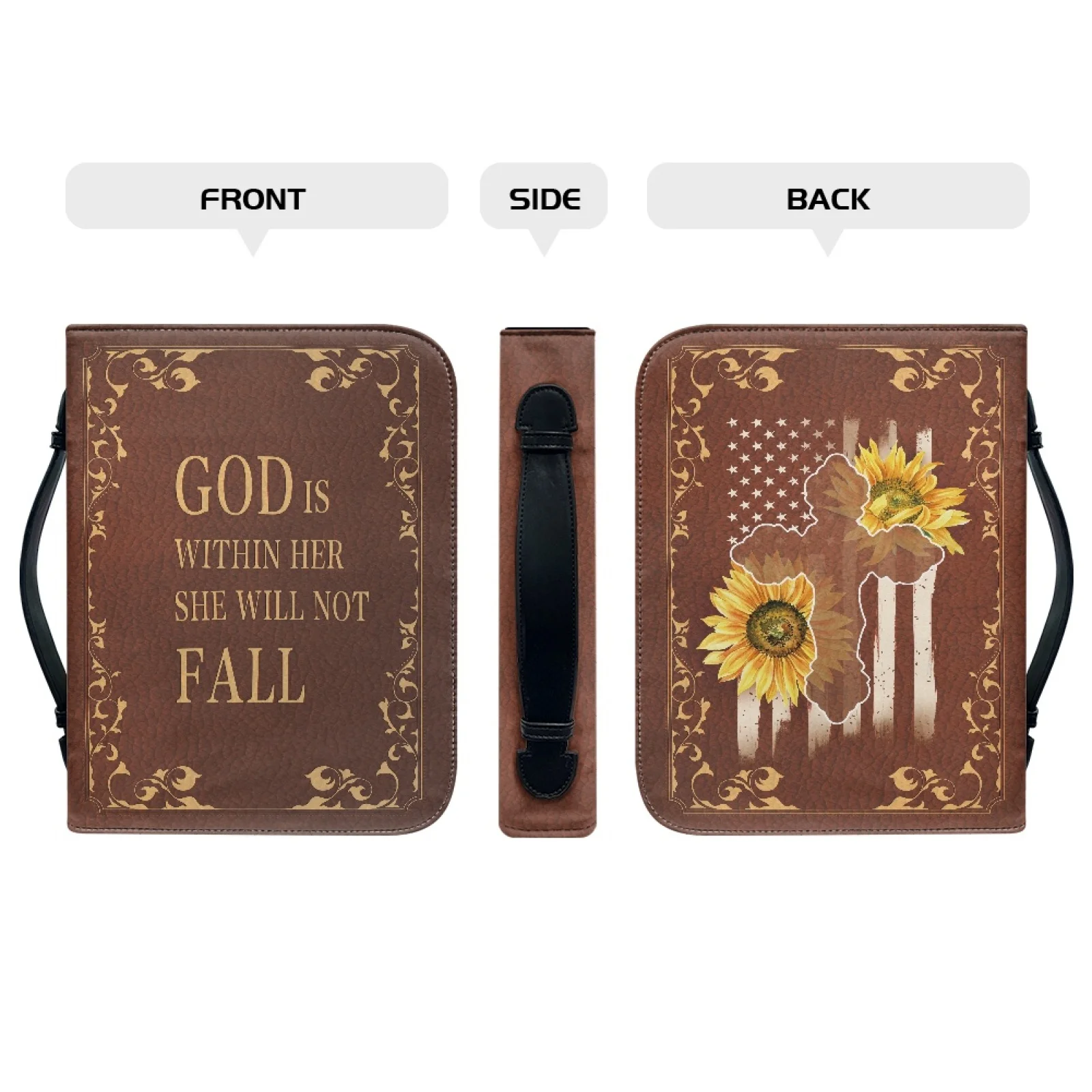 Classic Leather Bible Bag for Women Men Zipper Handle Bible Hymns ...