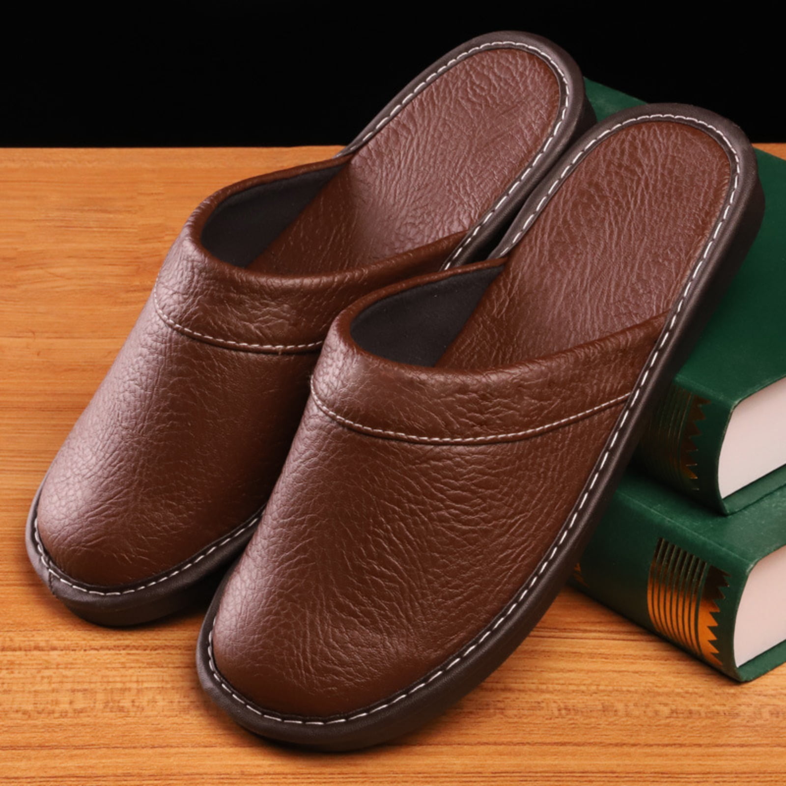 Classic Leather House Slippers for Men Women, Soft Cushioned Indoor ...