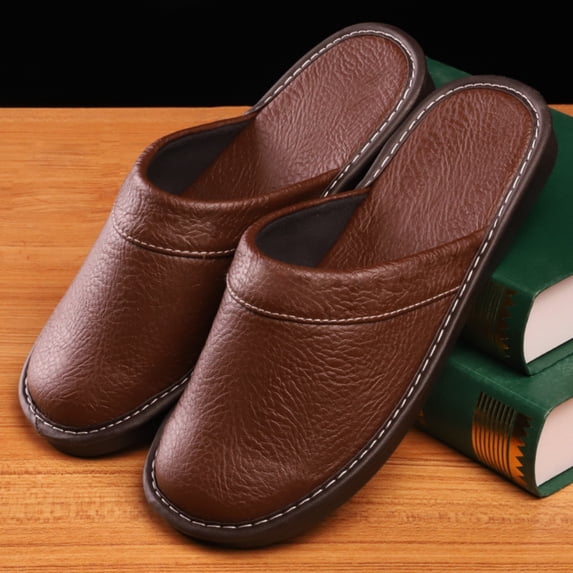 Classic Leather House Slippers for Men Women, Soft Cushioned Indoor ...