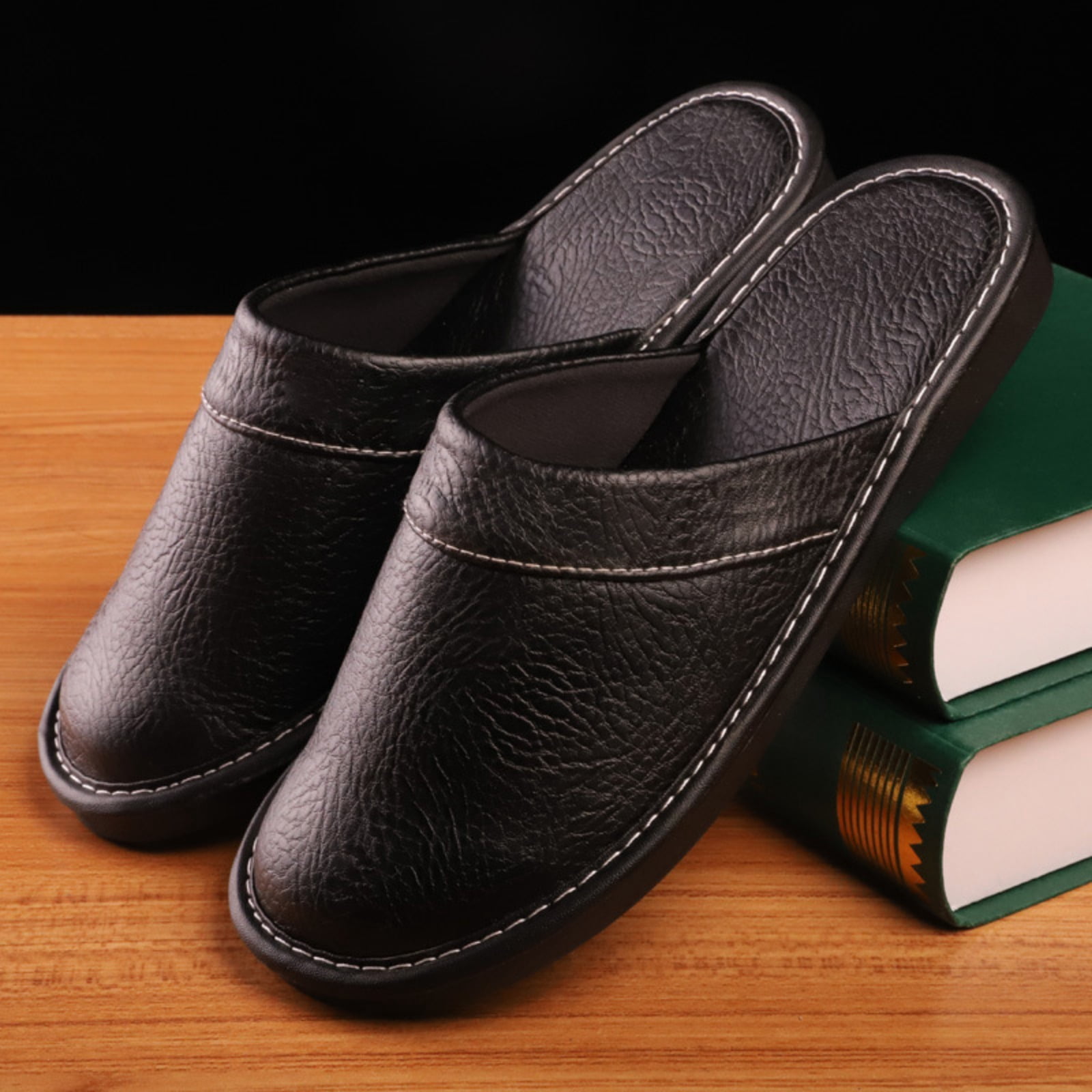 Classic Leather House Slippers for Men Women, Soft Cushioned Indoor ...
