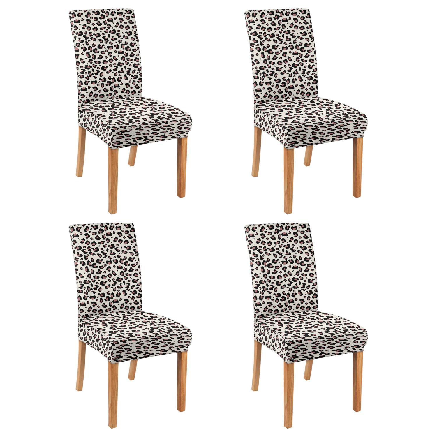 Classic Leopard Dining Chair Covers Set of 4 Stylish Animal Spots Print ...