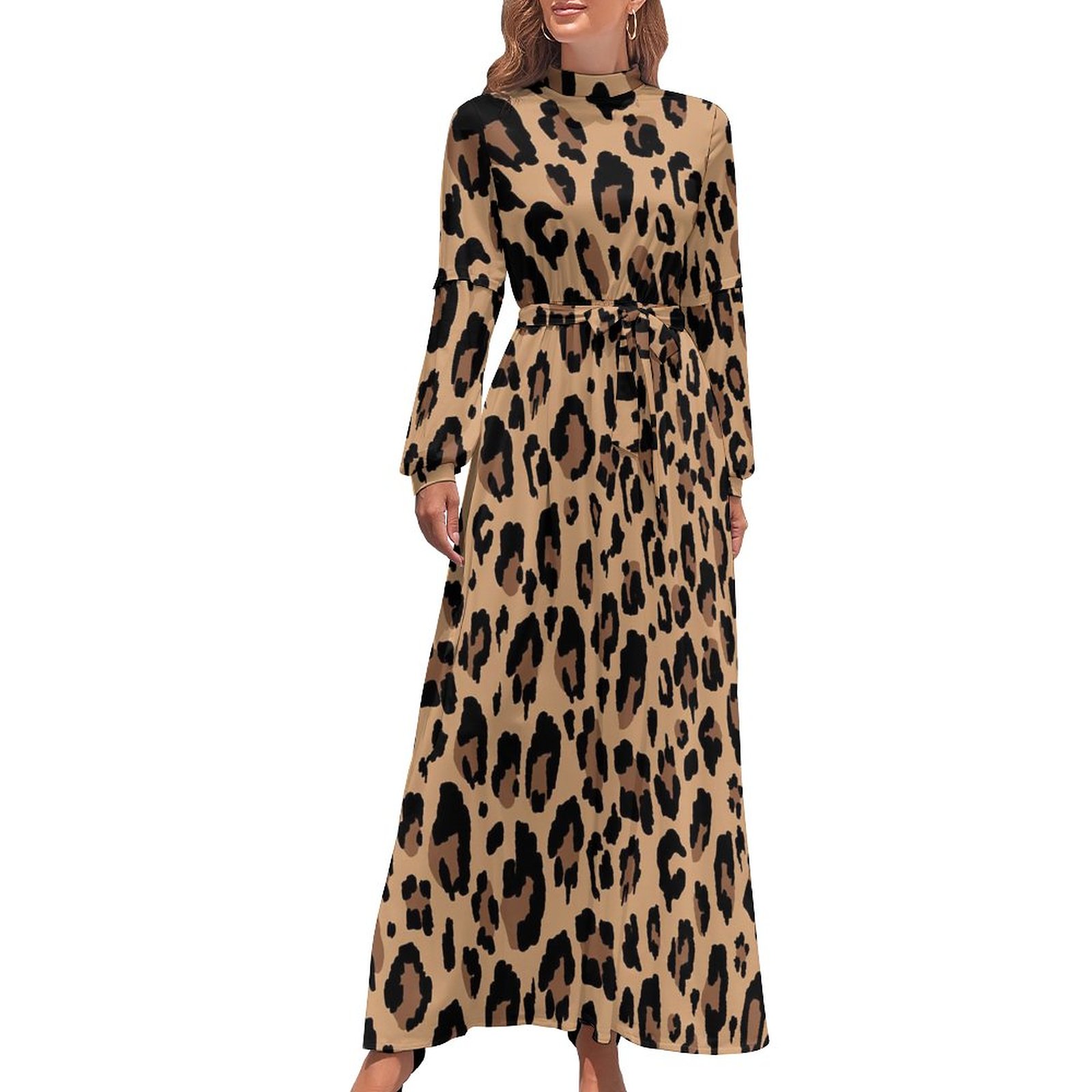 Classic Leopard Dress Retro Animal Print Party Graphic Maxi Dress High ...