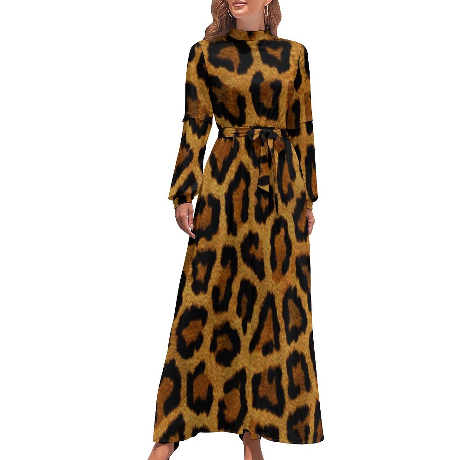 Classic Leopard Dress Retro Animal Print Party Graphic Maxi Dress High ...