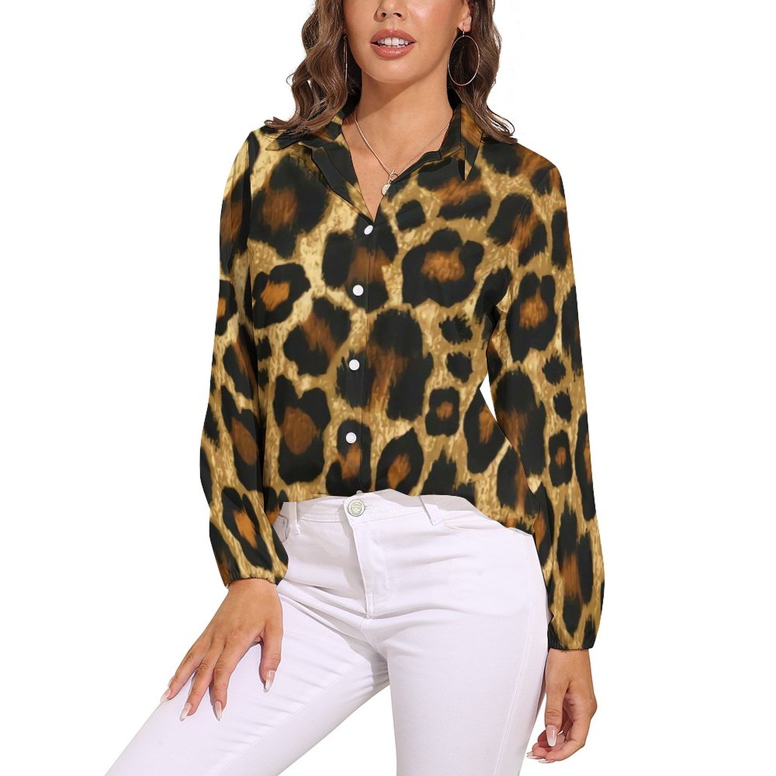 Classic Leopard Print Loose Blouse Trendy Animal Oversize Blouses Long ...