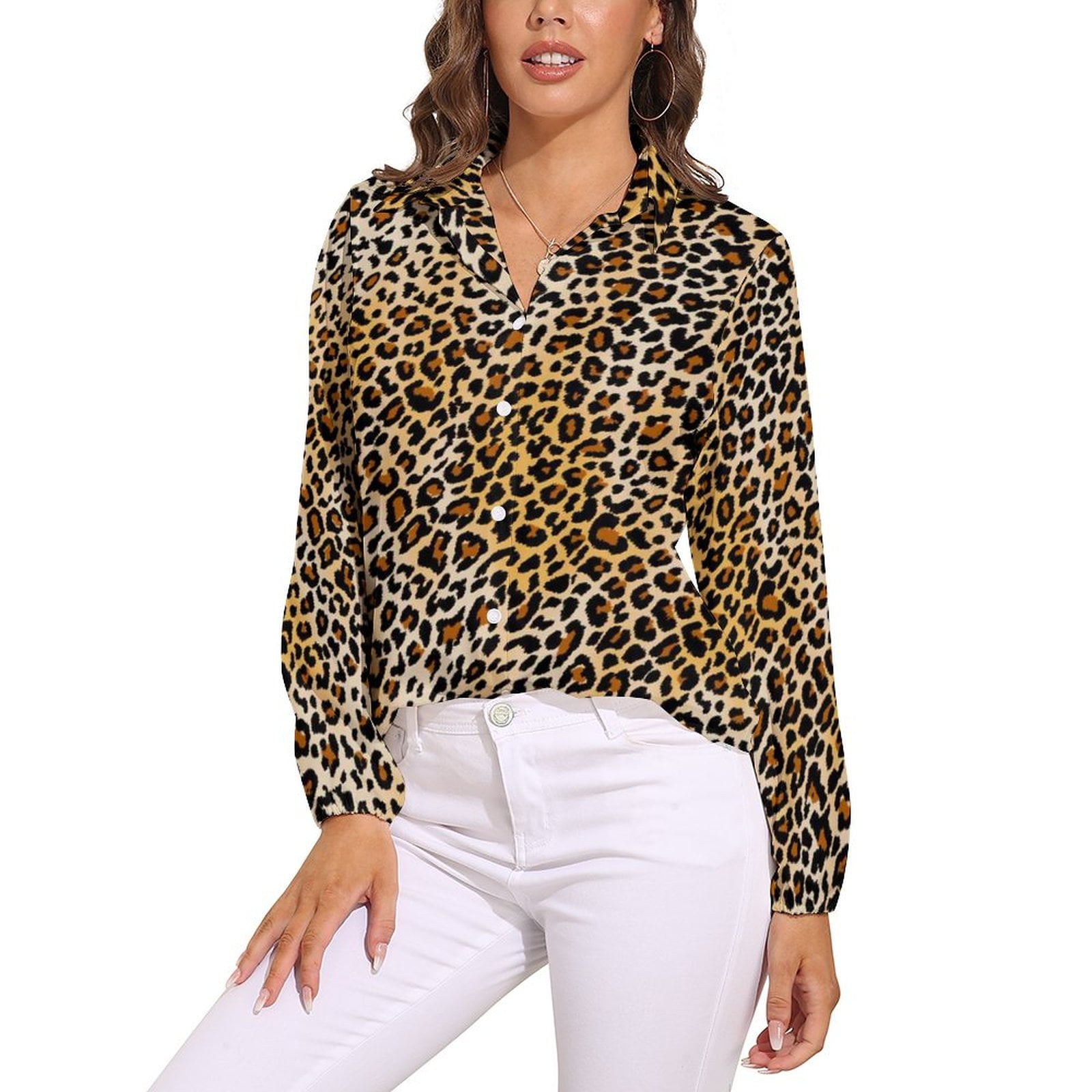 Classic Leopard Print Loose Blouse Trendy Animal Oversize Blouses Long ...