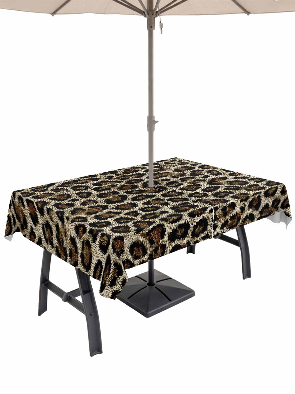 Classic Leopard Print Rectangle Outdoor Tablecloth with Umbrella Hole ...