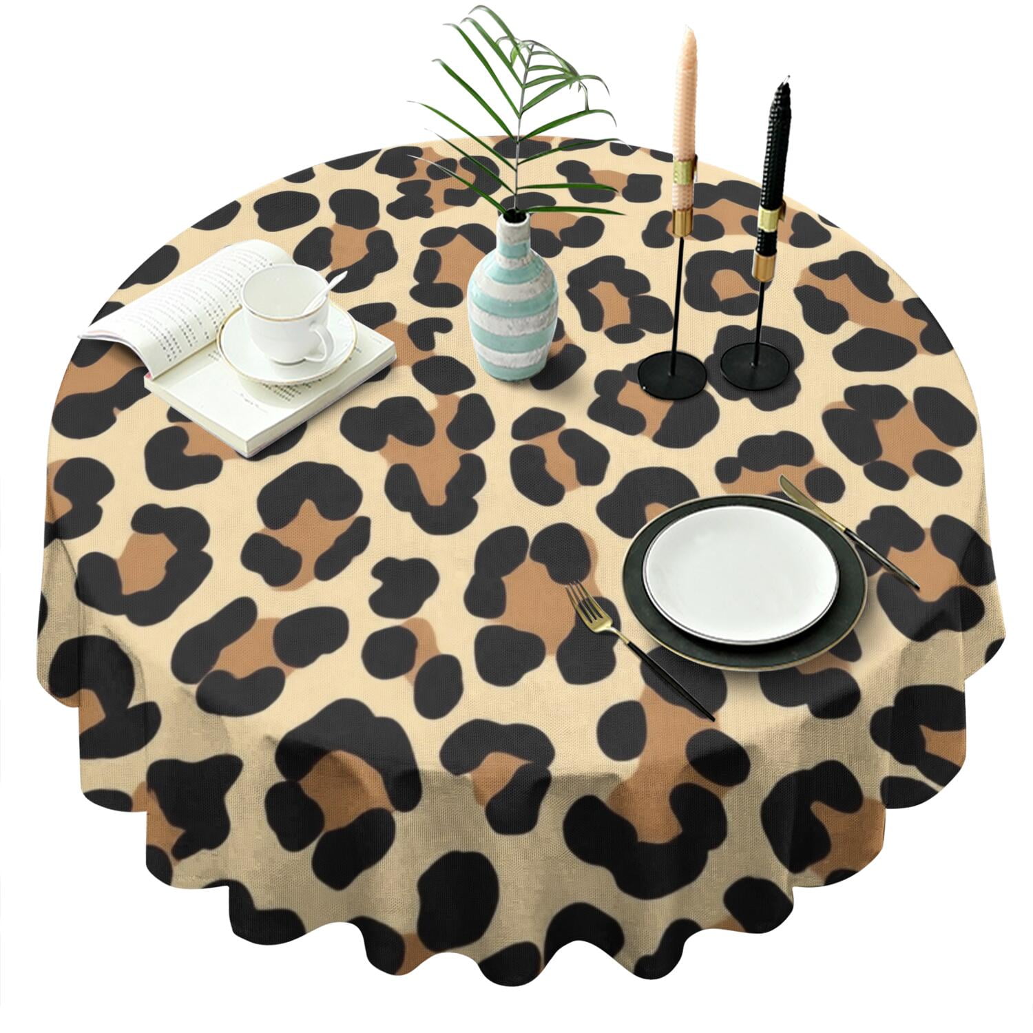 Classic Leopard Print Round Tablecloth 60" X 60",Wrinkle Wipeable Table ...
