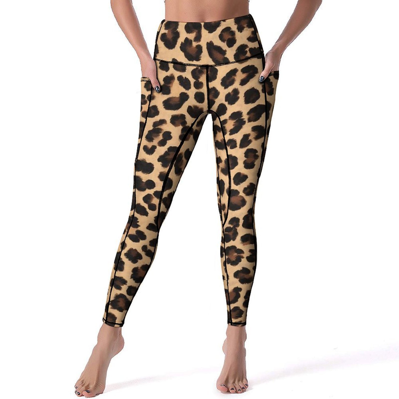 Classic Leopard Print Seamless Pattern Leggings Fitness Gym Yoga Pants ...