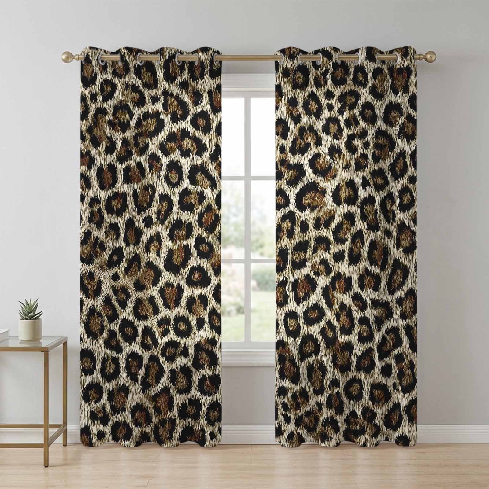 Classic Leopard Print Sheer Curtains 63 Inch Long 2 Panels, Retro Brown ...