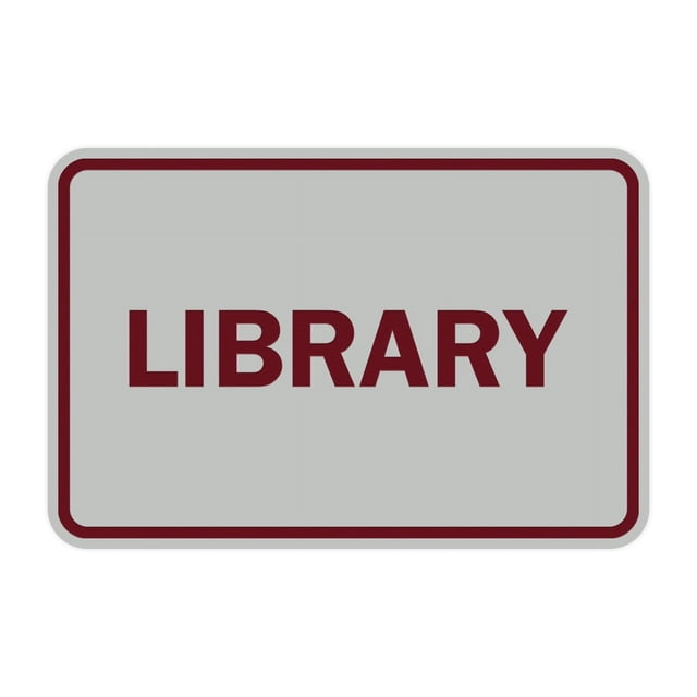 Classic Library Sign (Light Grey / Burgundy) - Large - Walmart Business ...